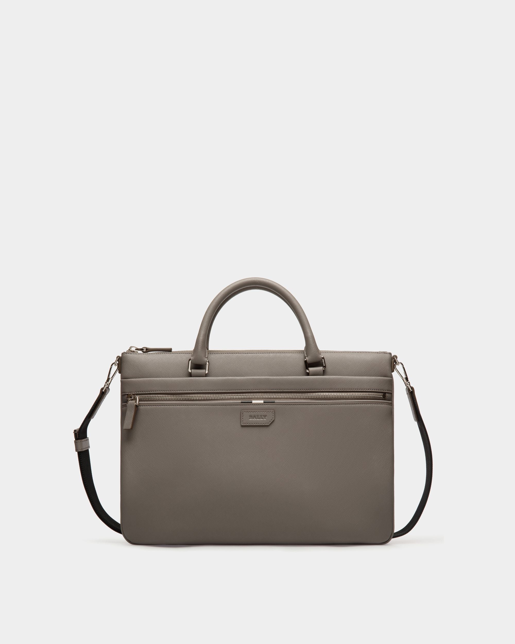 Men's Grey Briefcase in Beige Embossed Leather | Bally Global
