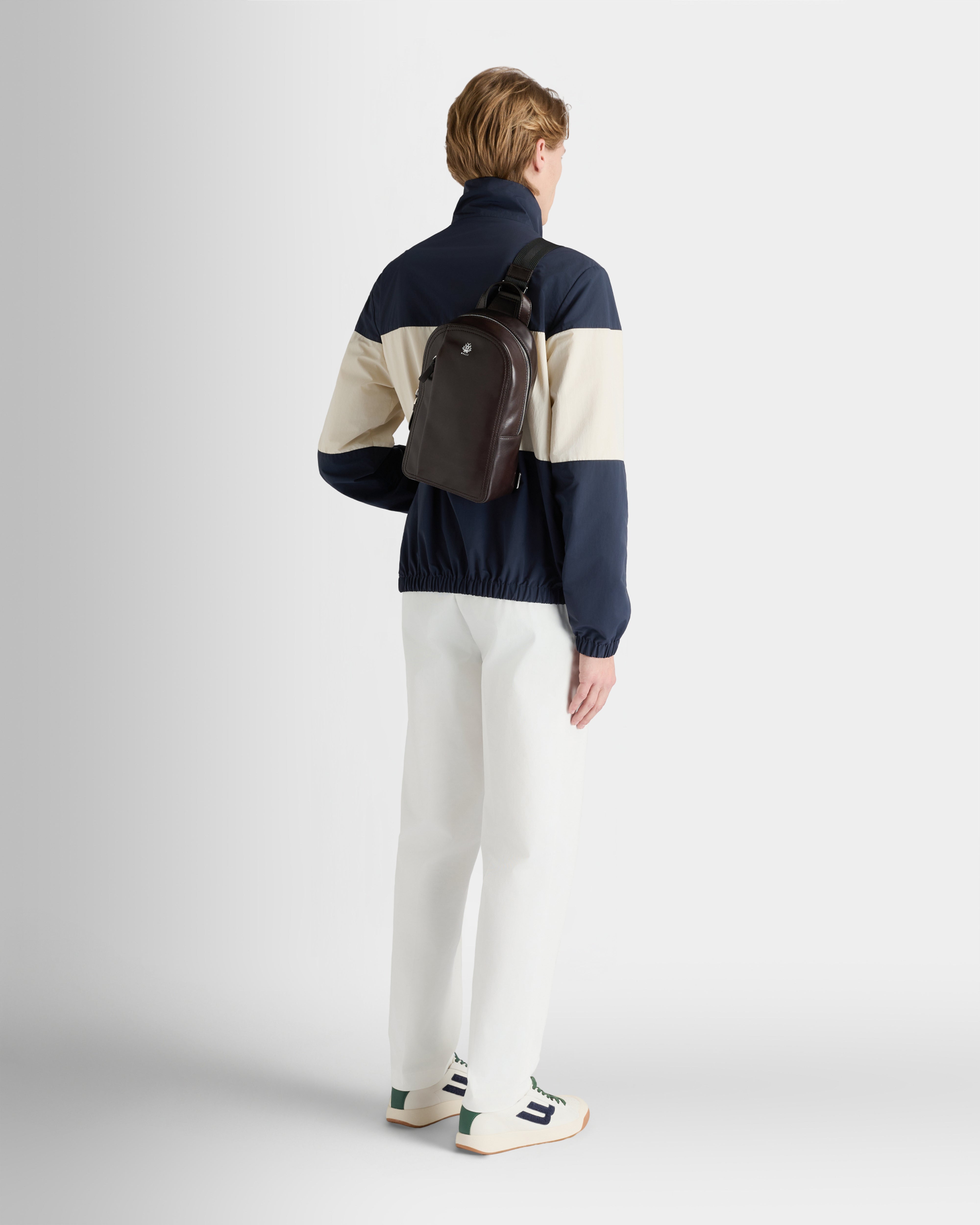 Men's Brown Ray Sling Bag in Chocolate Leather | Bally Global