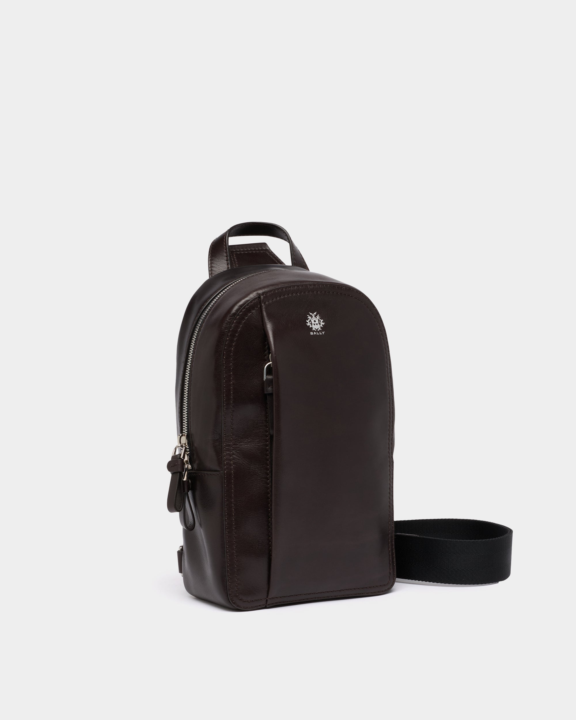 Men's Brown Ray Sling Bag in Chocolate Leather | Bally Global