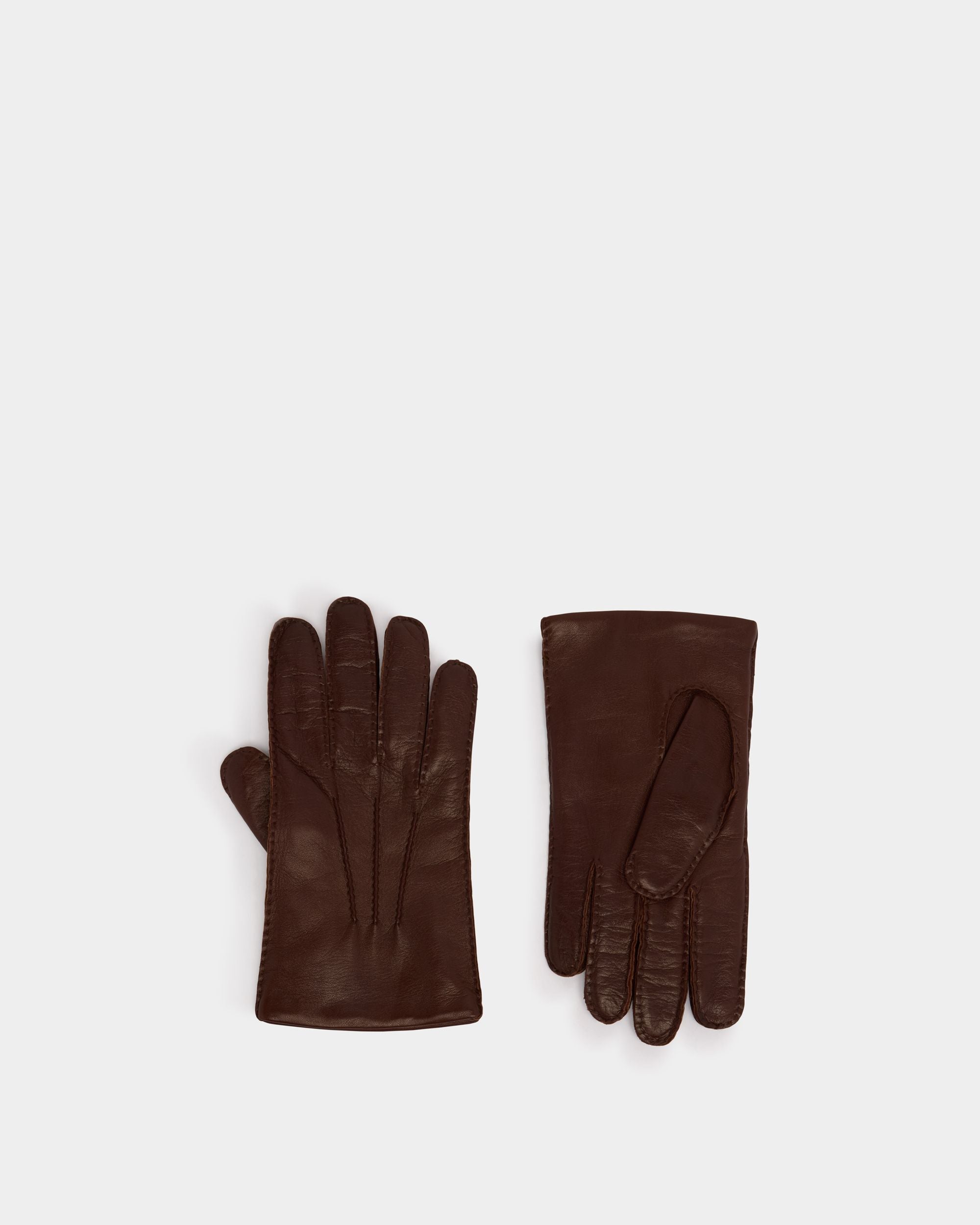 Men's Brown Gloves in Ebano Leather With a Bally Crest Label | Bally Global