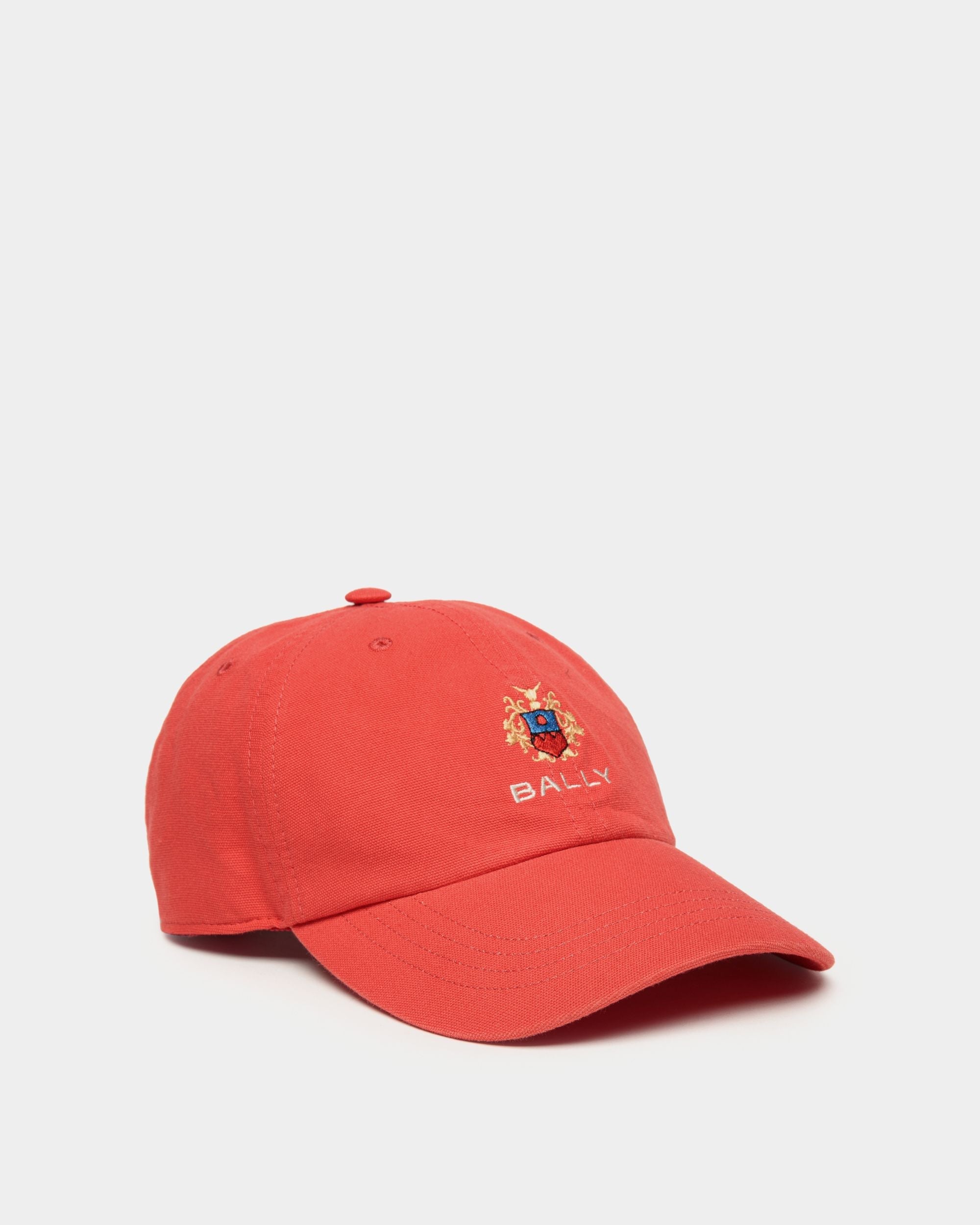 Men's Red Baseball Hat With a Bally Crest Logo In Candy Red Cotton ...