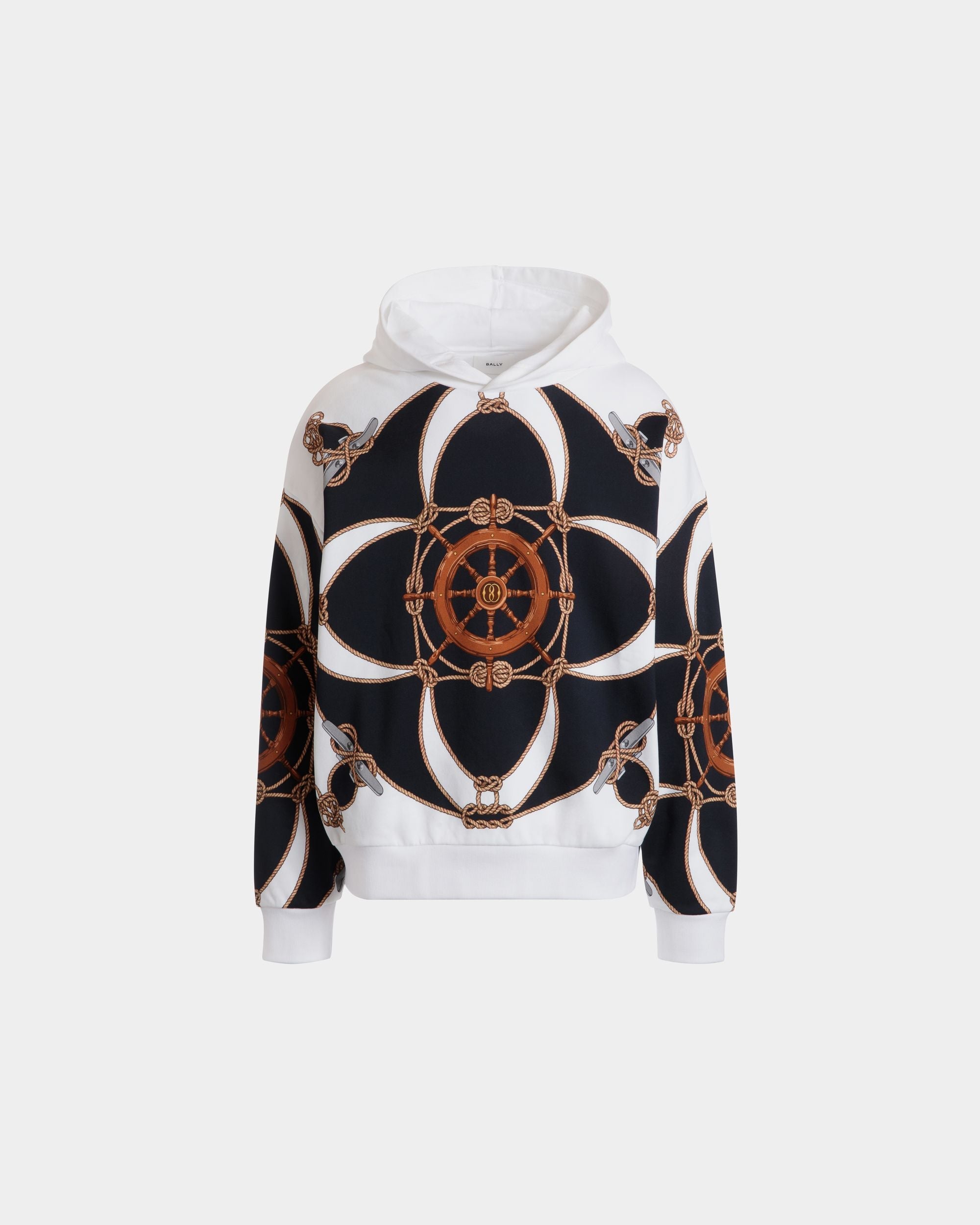 Men's White Printed Hoodie In White Cotton | Bally Global