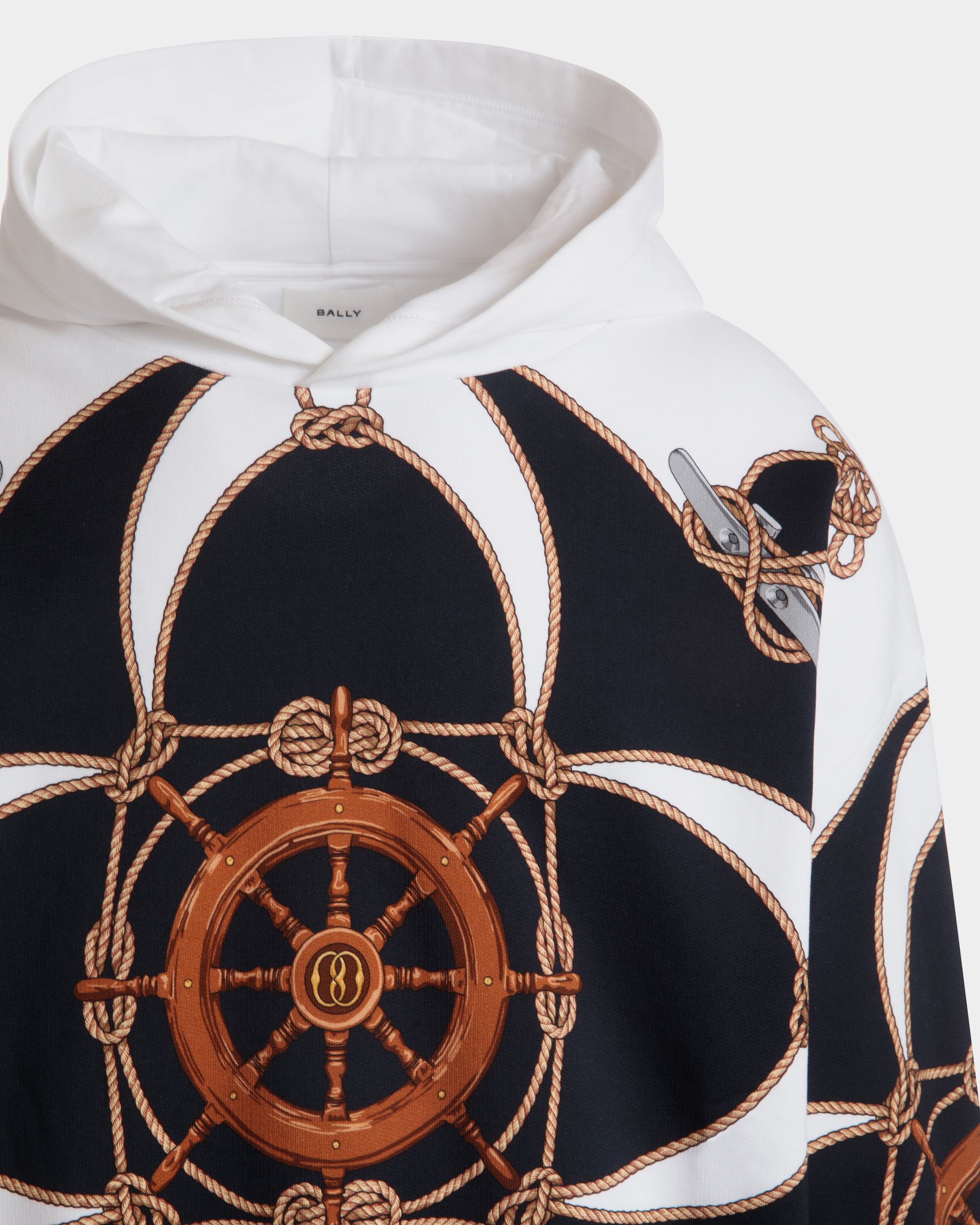 Men's White Printed Hoodie In White Cotton | Bally Global