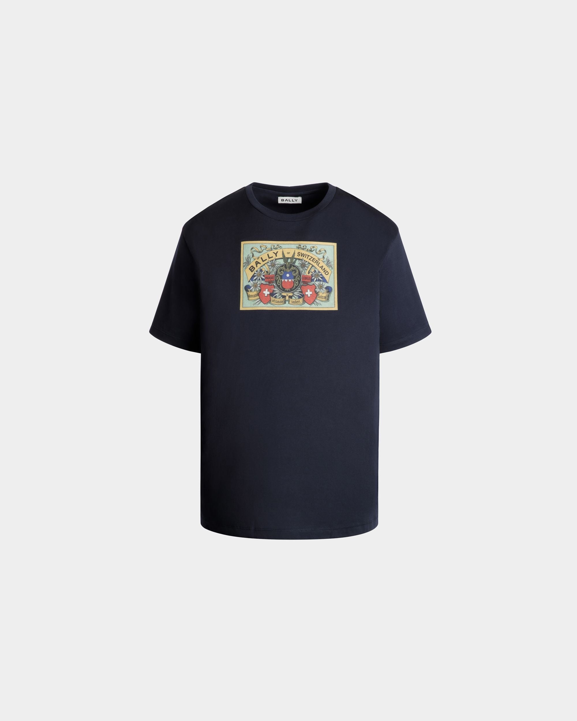Men's Blue T-Shirt With Bally Crest Label In Navy Blue Cotton | Bally ...