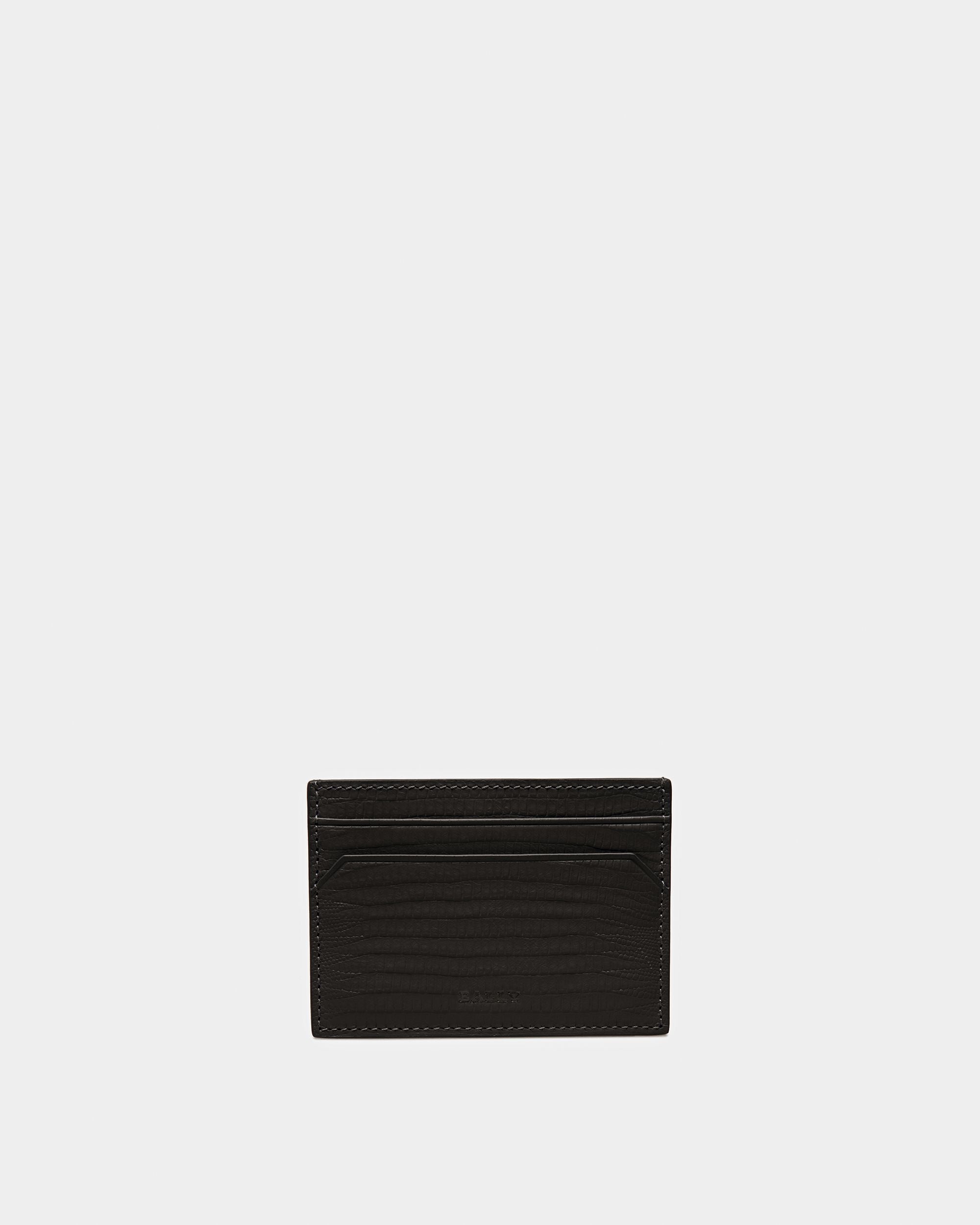 Men's Black Bhar Embossed Leather Card Holder In Black | Bally Global US