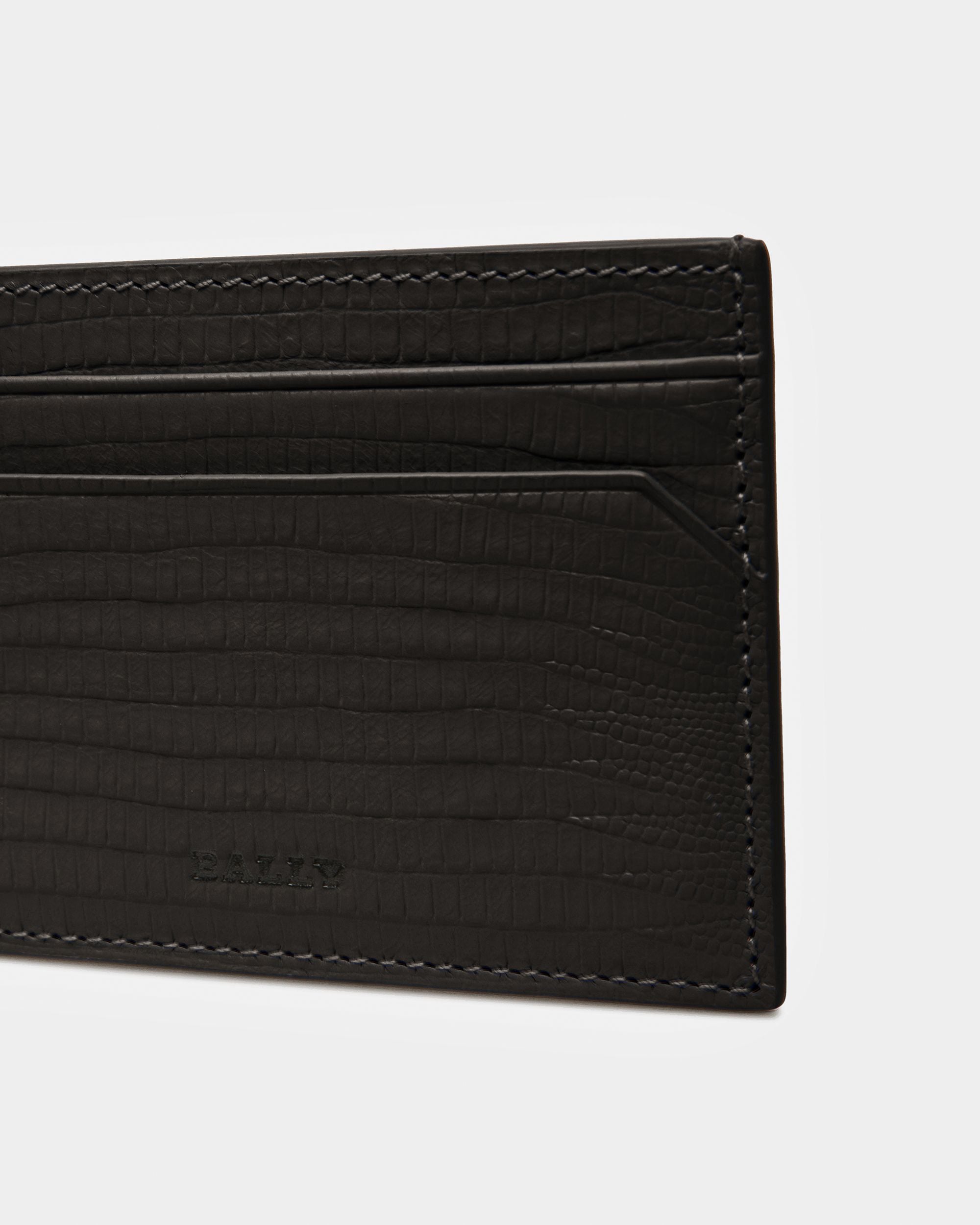 Men's Black Bhar Embossed Leather Card Holder In Black | Bally Global US
