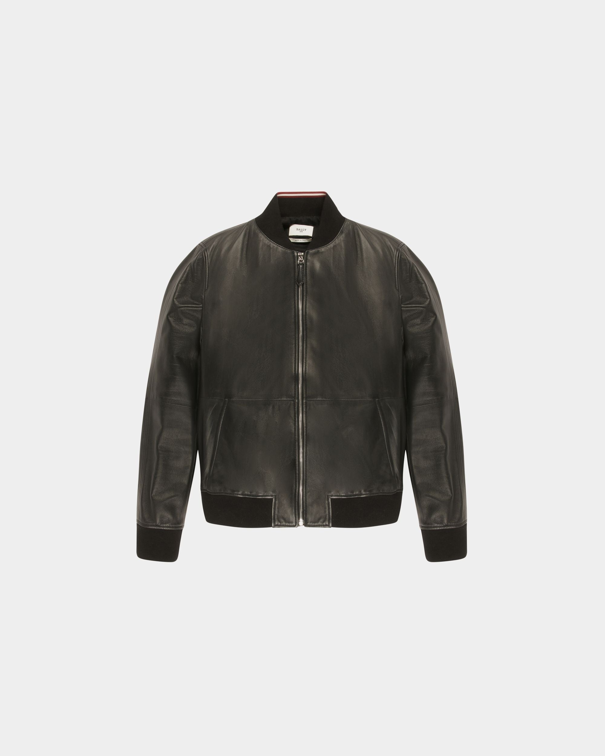 Men's Black Leather Bomber Jacket In Black | Bally Global US