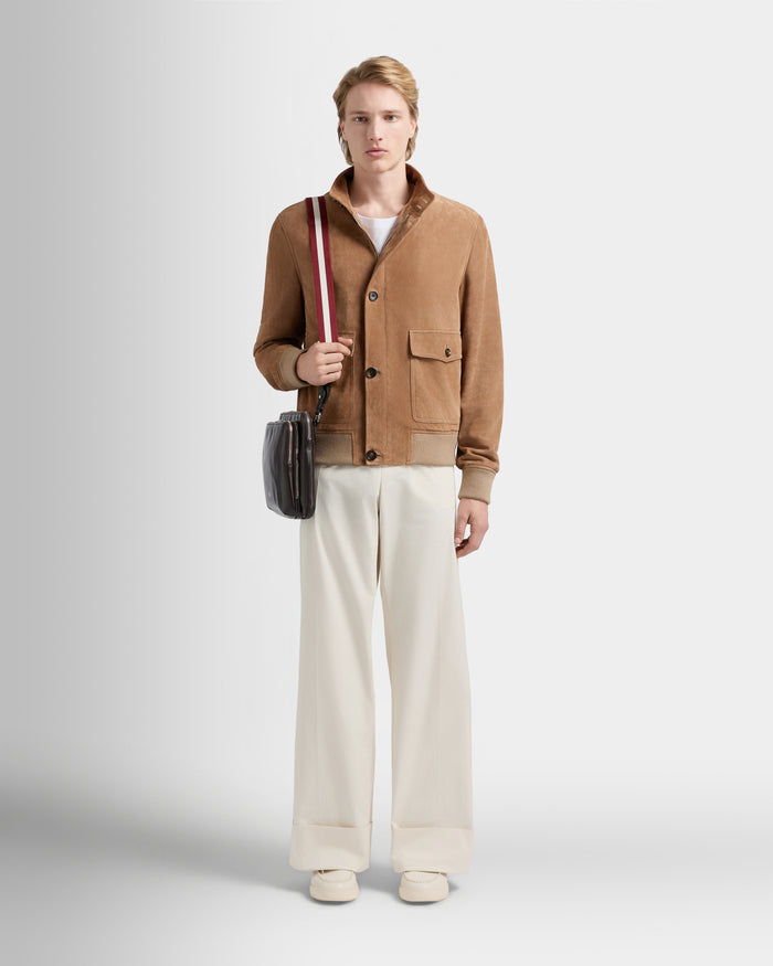 Men's Beige Harrington Jacket in Light Beige Suede | Bally Global