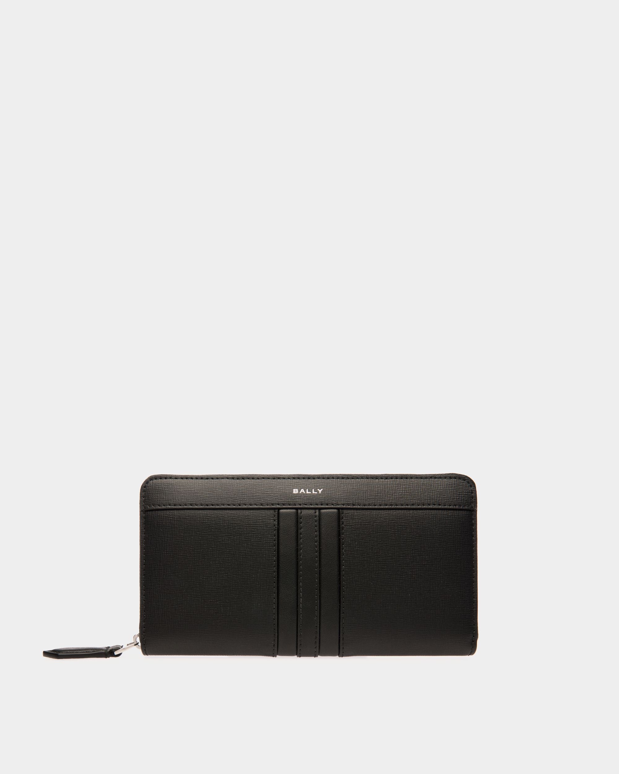 Men's Black Mythos Zip Around Wallet In Black Recycled Leather | Bally ...