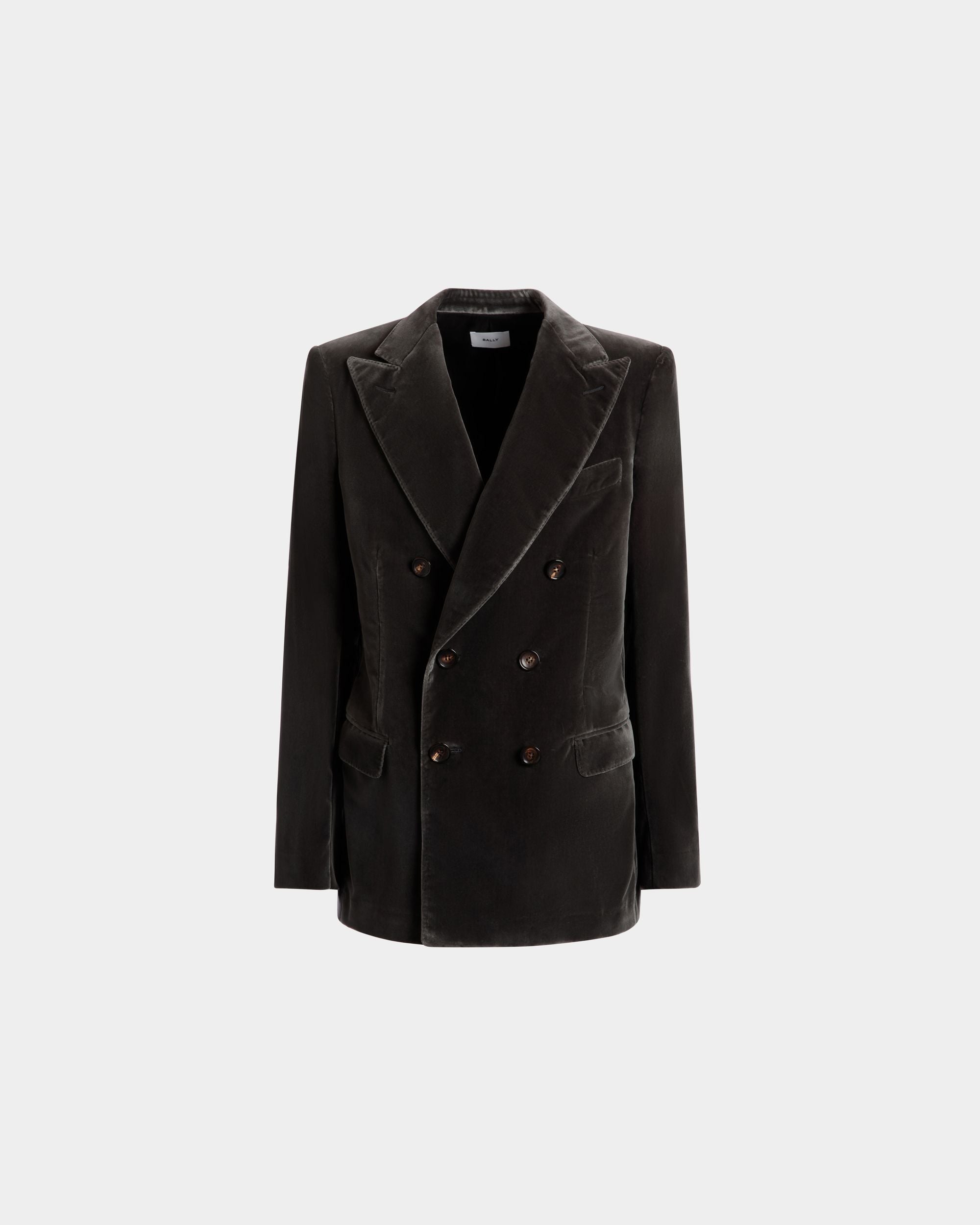 Men's Grey Double-breasted Coat in Grey Velvet | Bally Global