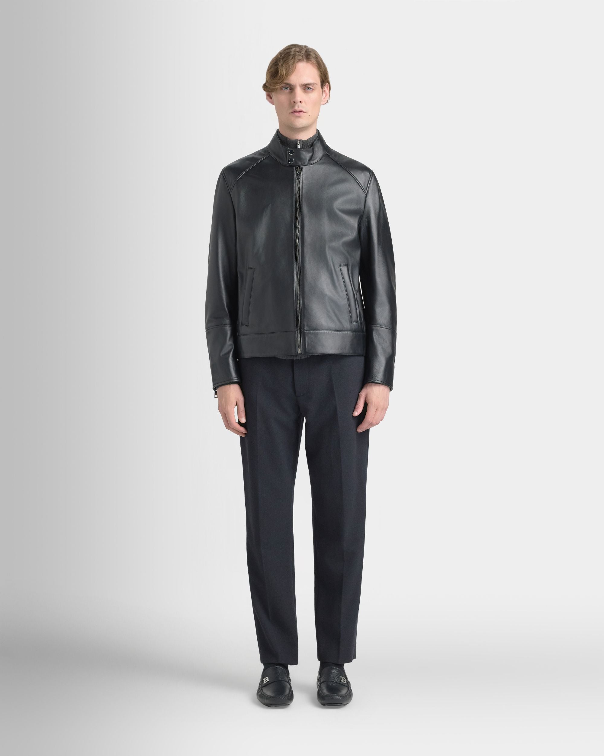 Men's Black Biker Jacket in Black Leather | Bally Global