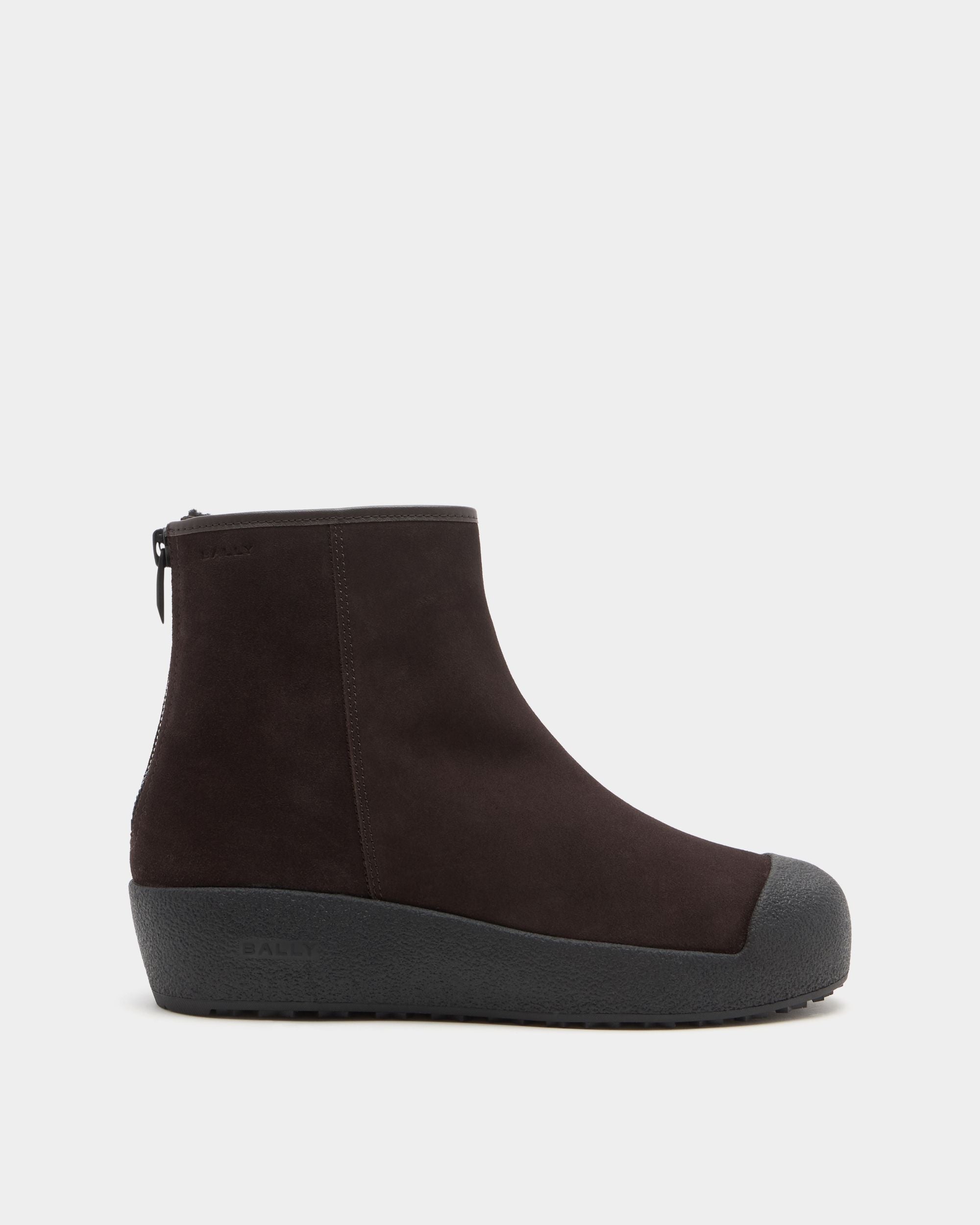 Men's Brown Bally Curling Bootie in Ebano Suede | Bally Global