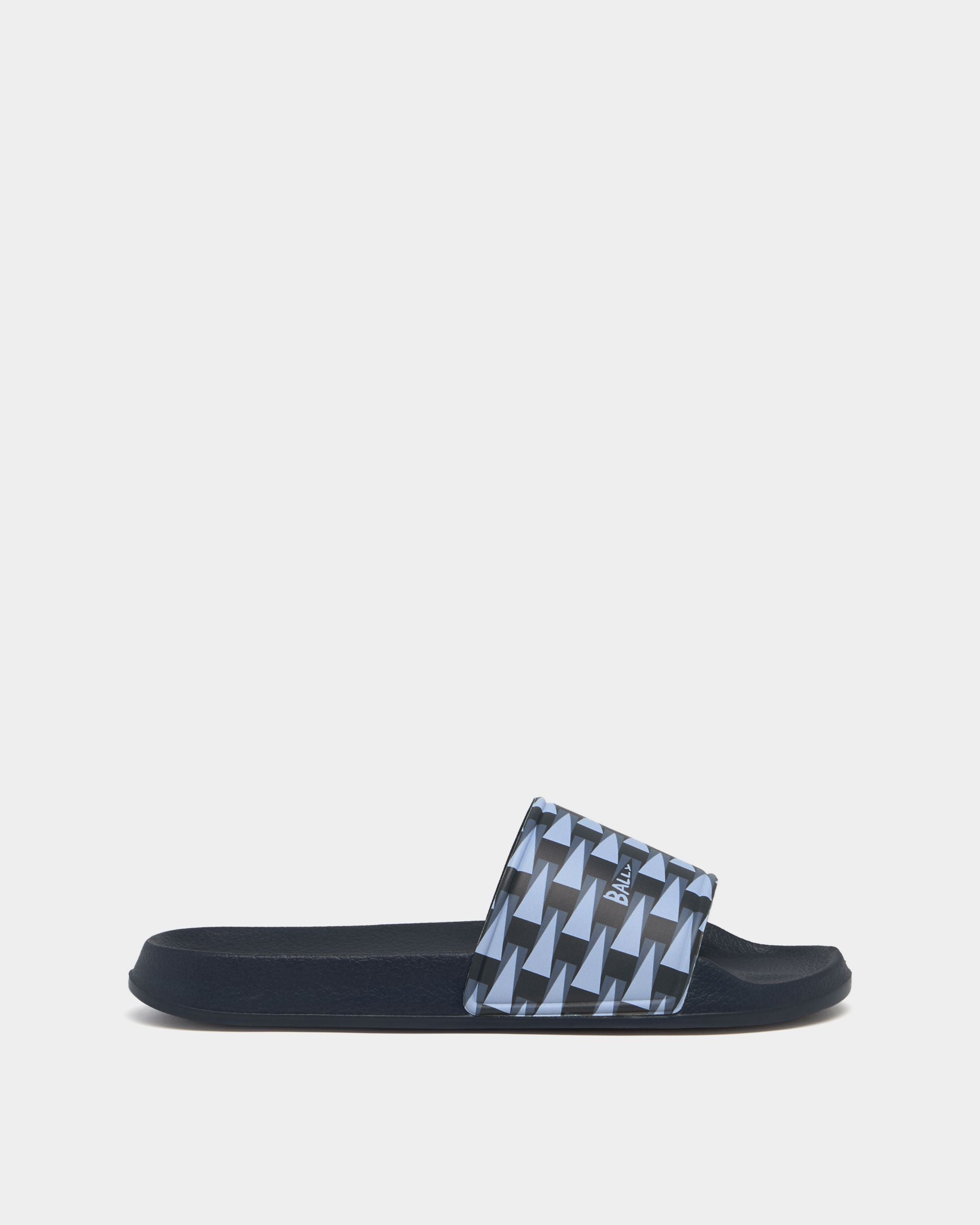Men's Blue Summer Slide In Blue Rubber and Faux Leather | Bally Global