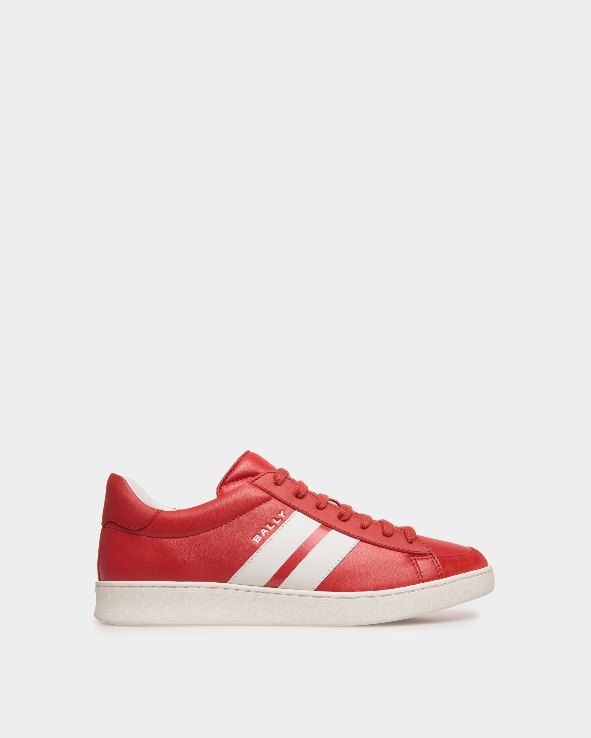 Men's Red Tennis Sneaker In Candy Red And White Leather | Bally Global US