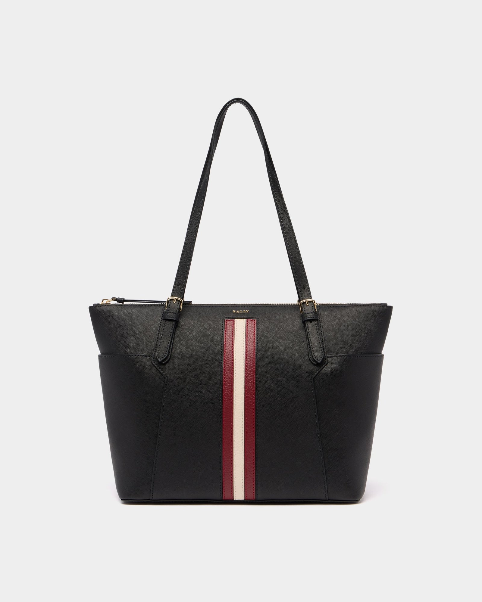 Women's Black Tote Bag in Black Embossed Leather With a Bally Ribbon ...