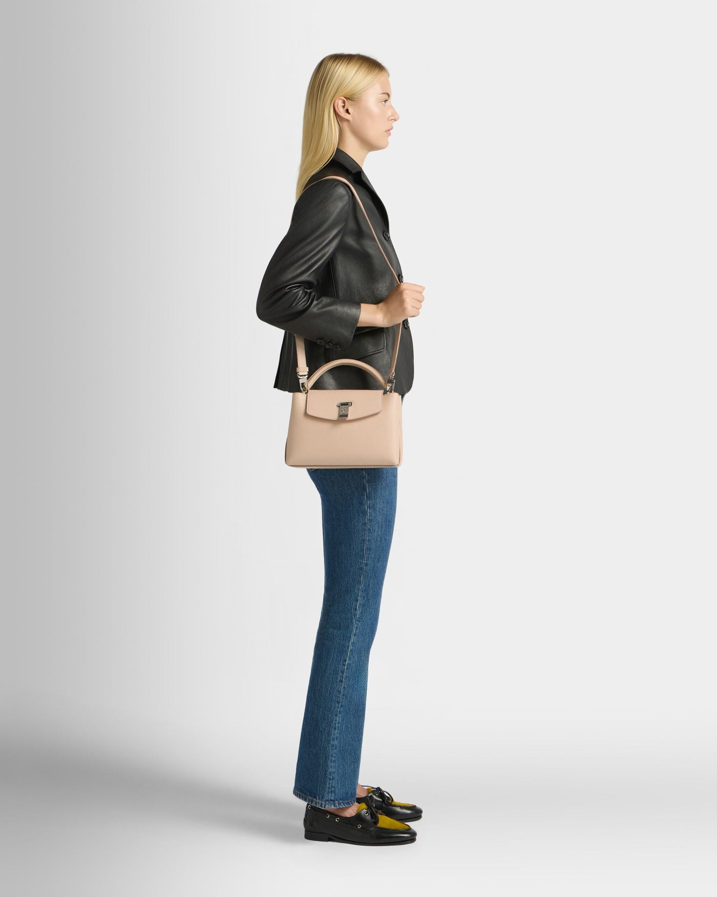 Women's Beige Lock Me Small Top Handle Bag In Light Beige Grained ...
