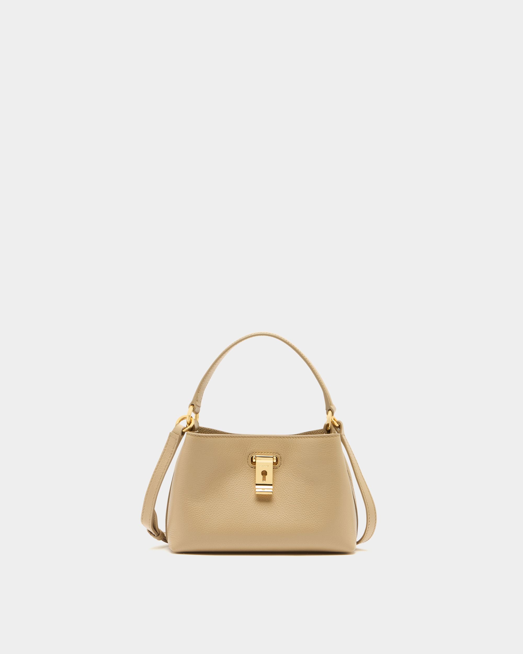 Women's Beige Lock Me Minibag in Light Beige Grained Leather | Bally Global