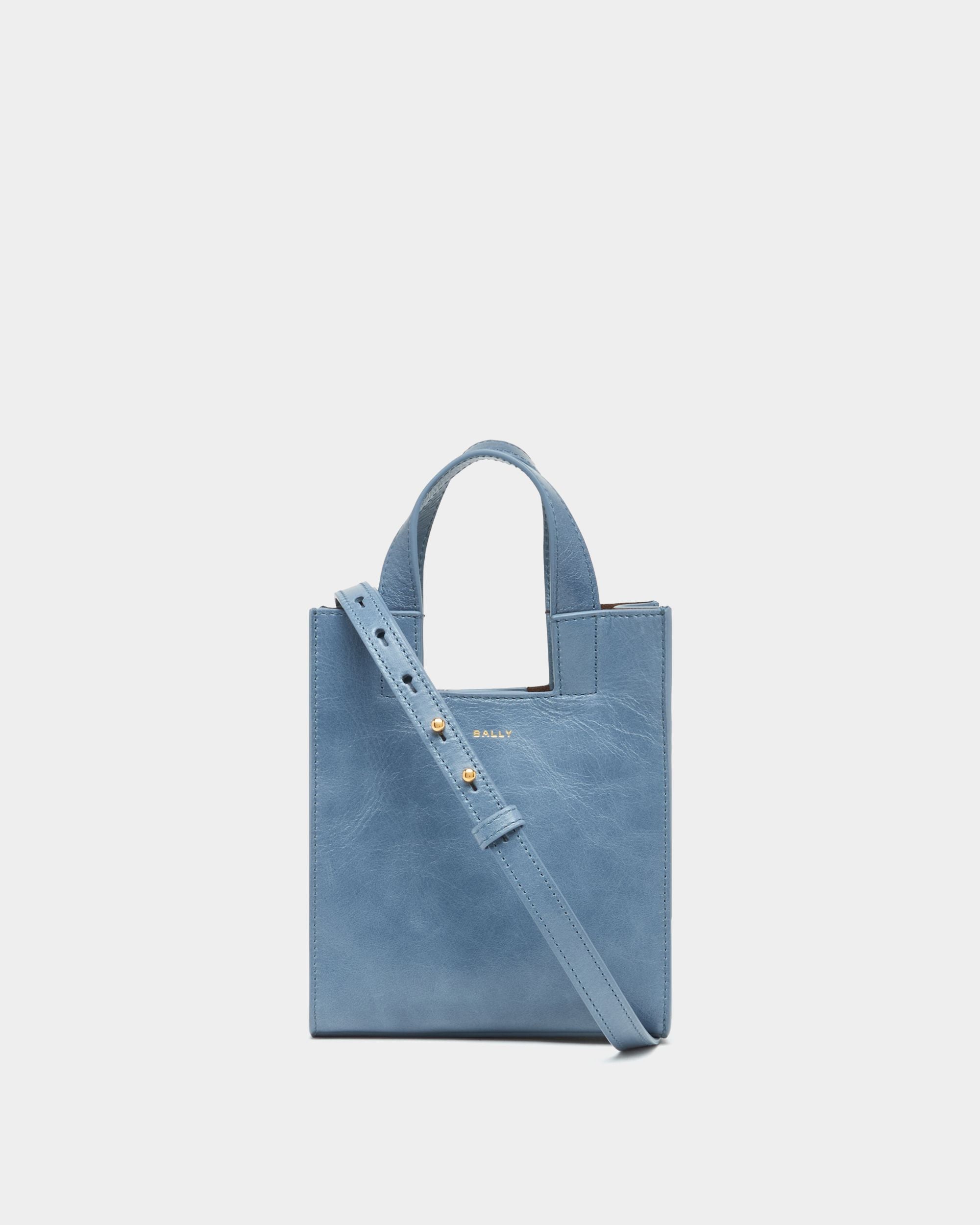 Women's Blue Easy Bally Small Tote Bag in Light Blue Leather | Bally Global