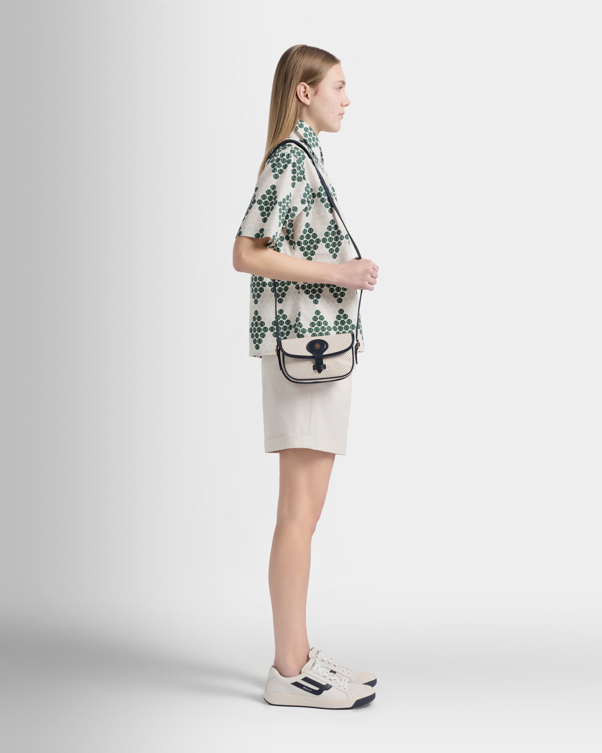 Women's White Tennis Collection Minibag in Ivory and Blue Perforated ...