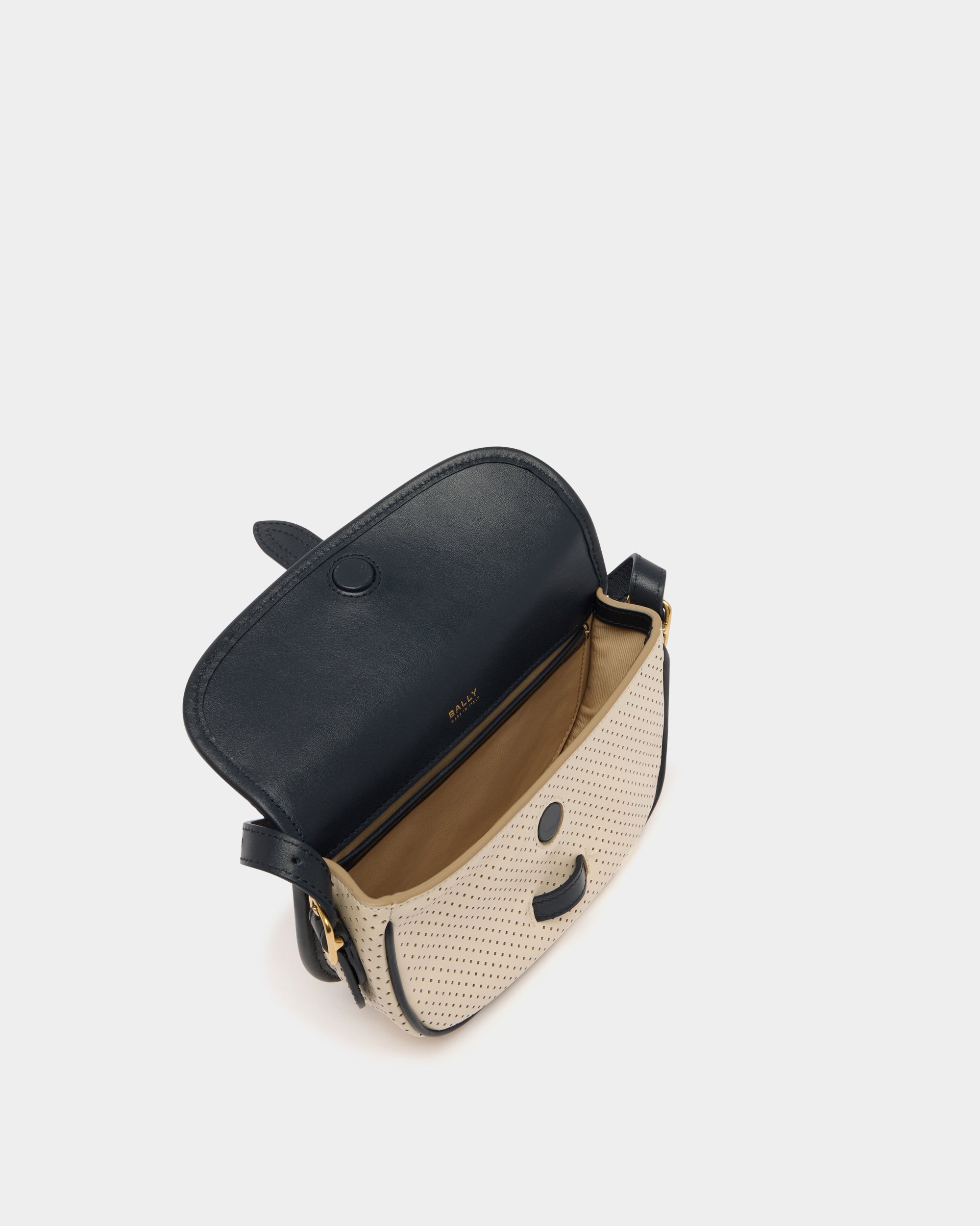 Women's White Tennis Collection Minibag in Ivory and Blue Perforated ...