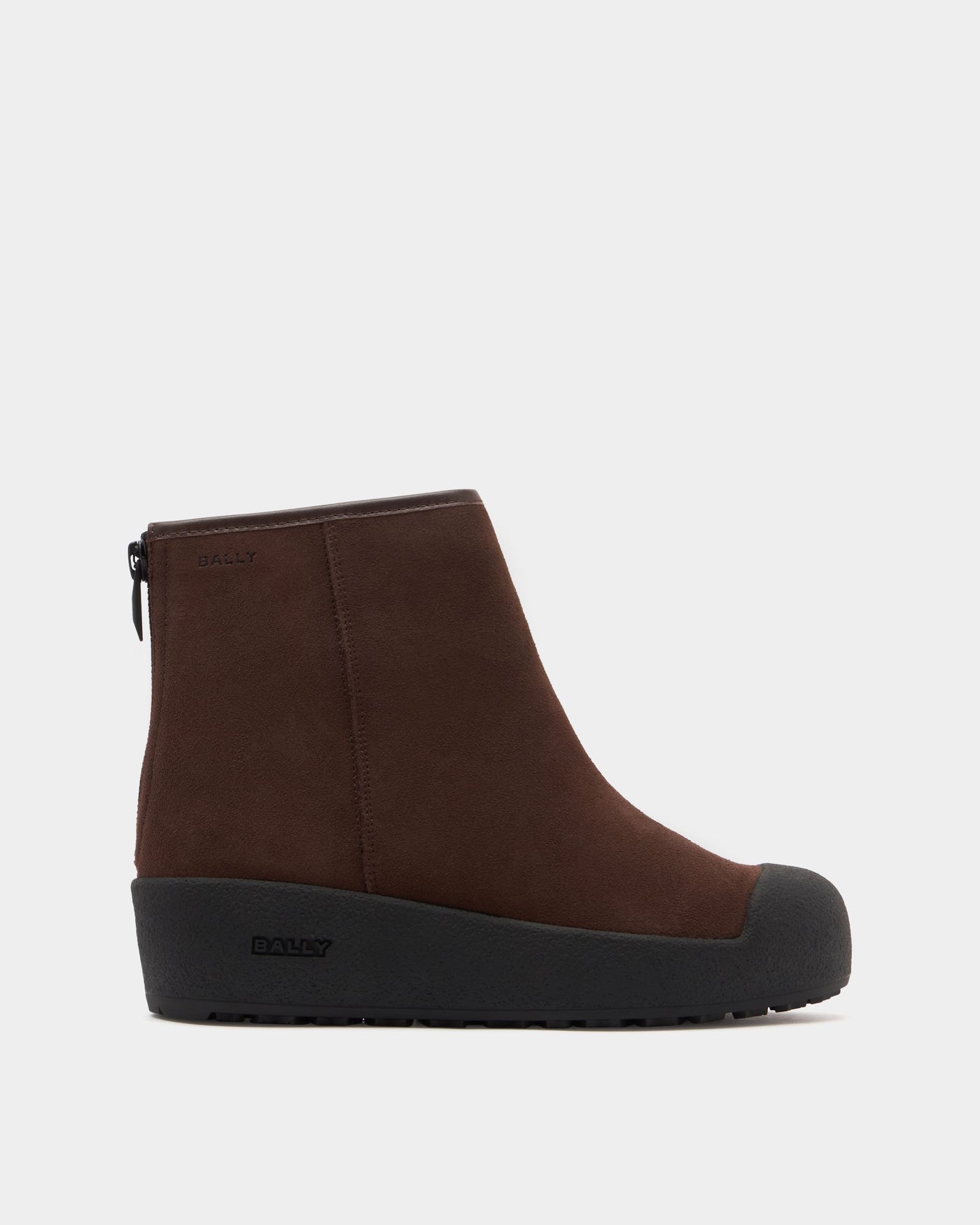 Women's Brown Bally Curling Bootie in Ebano Suede | Bally Global US