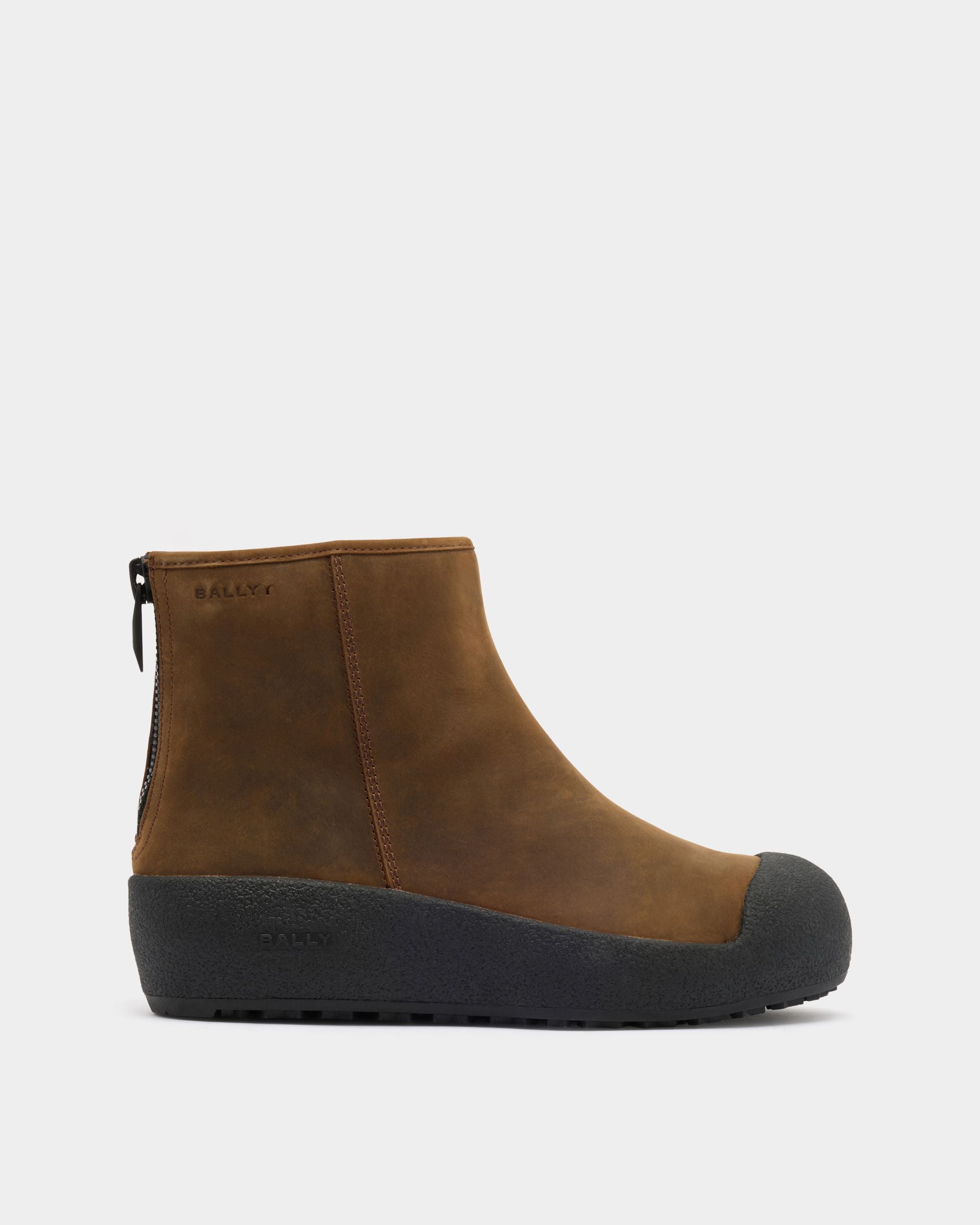 Women's Brown Bally Curling Bootie in Brown Leather | Bally Global US