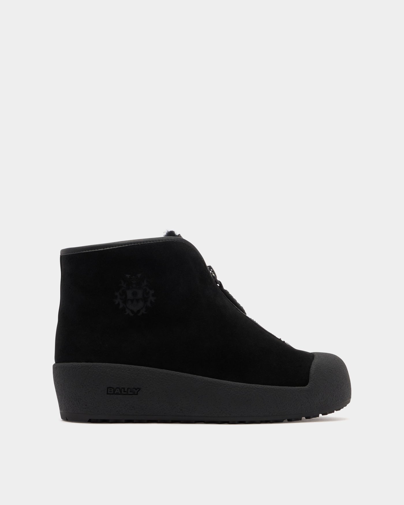 Women's Black Bally Curling Bootie in Black Suede | Bally Global CA