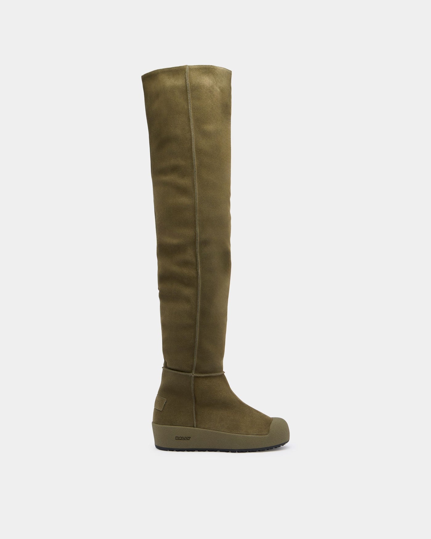 Women's Green Bally Curling Over-the-knee Boot in Military Green Suede ...