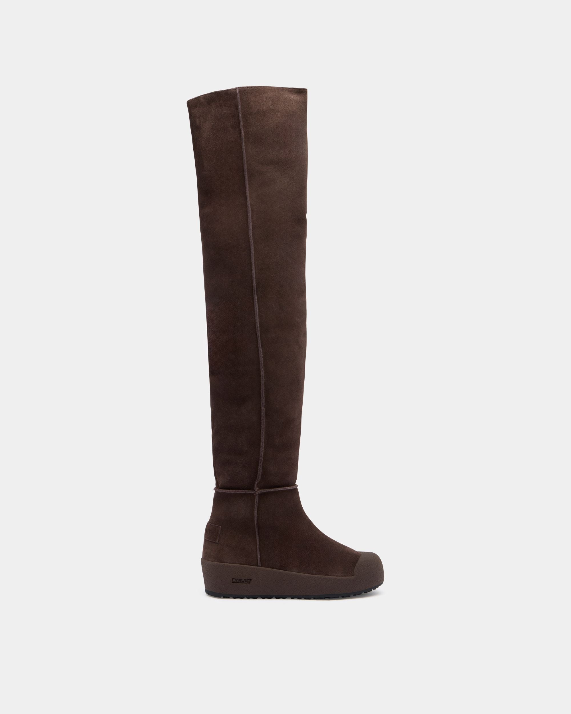 Women's Brown Bally Curling Over-the-knee Boot in Ebano Suede | Bally ...