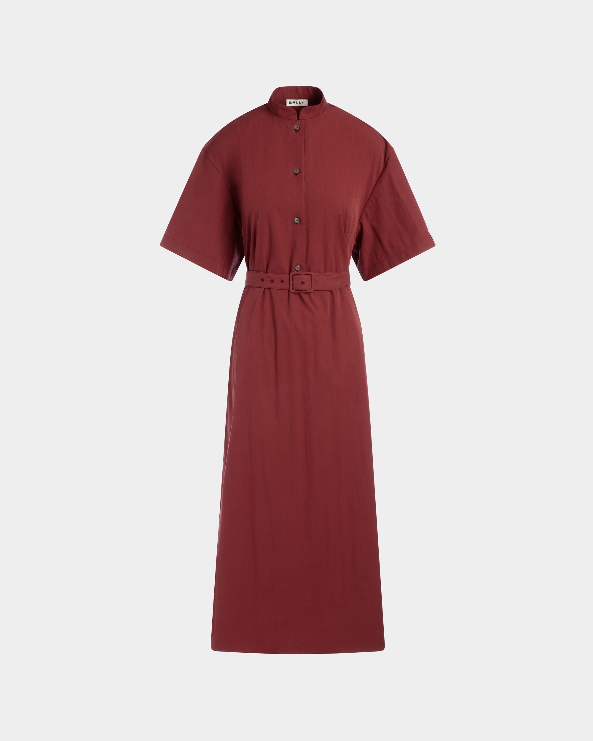 Women's Burgundy Belted Dress in Heritage Red Cotton Blend Poplin ...