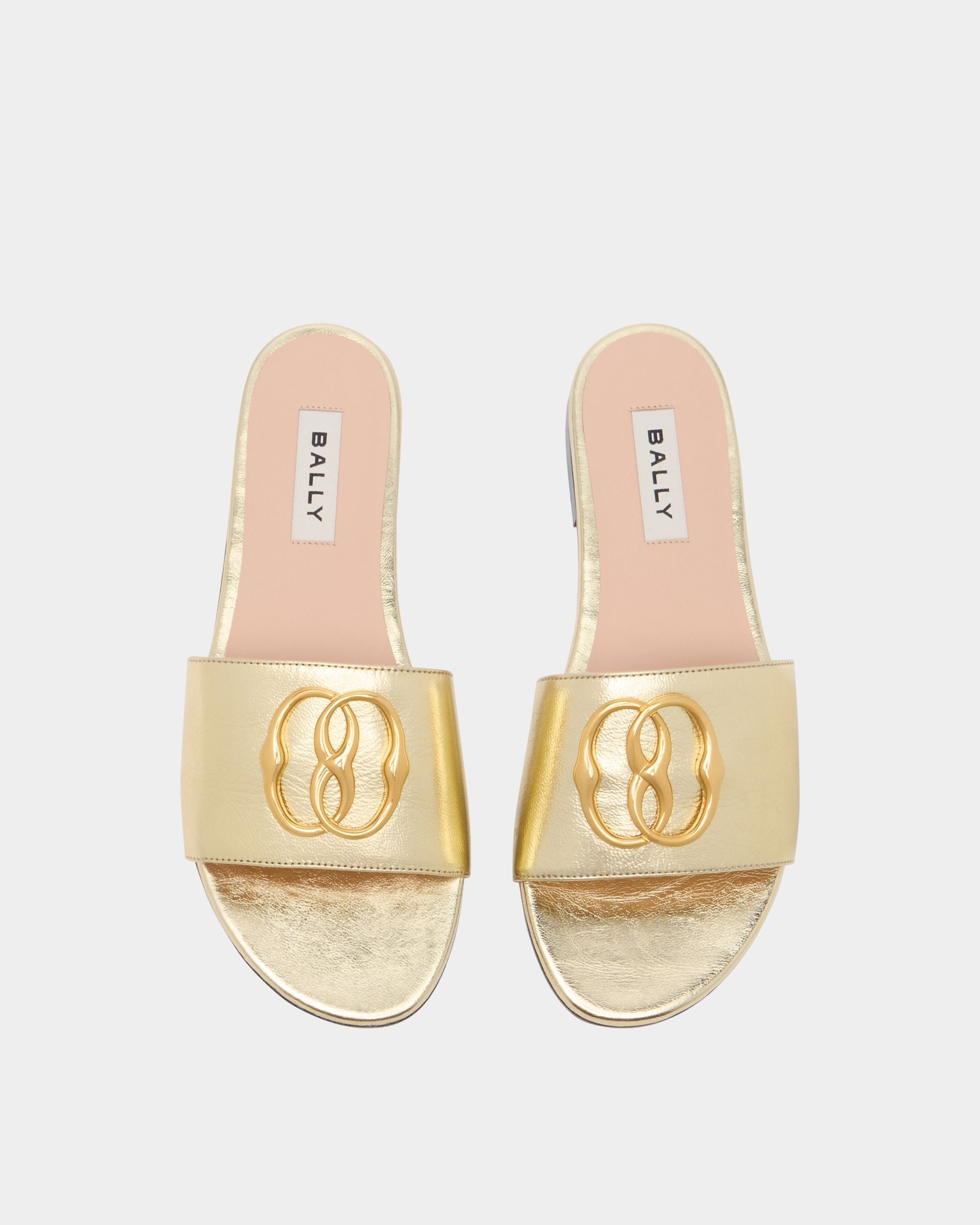Women's Gold Emblem Sandal In Gold Leather | Bally Global