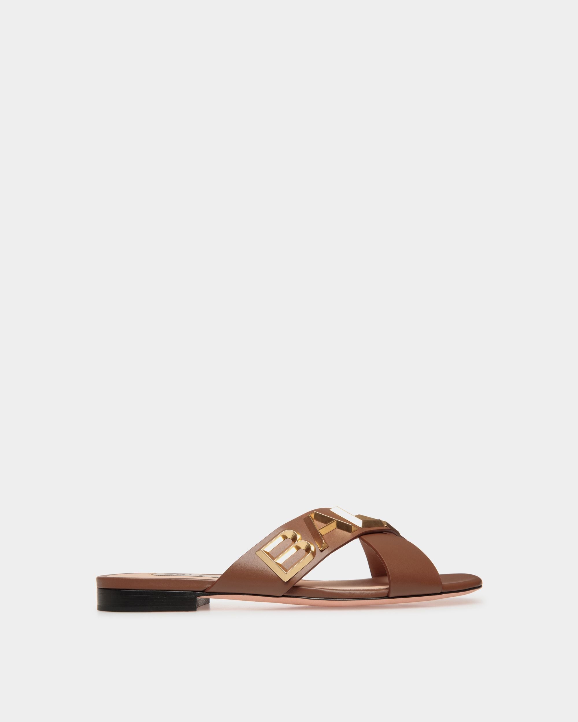 Women's Brown Bally Spell Flat Slide in Leather | Bally Global US