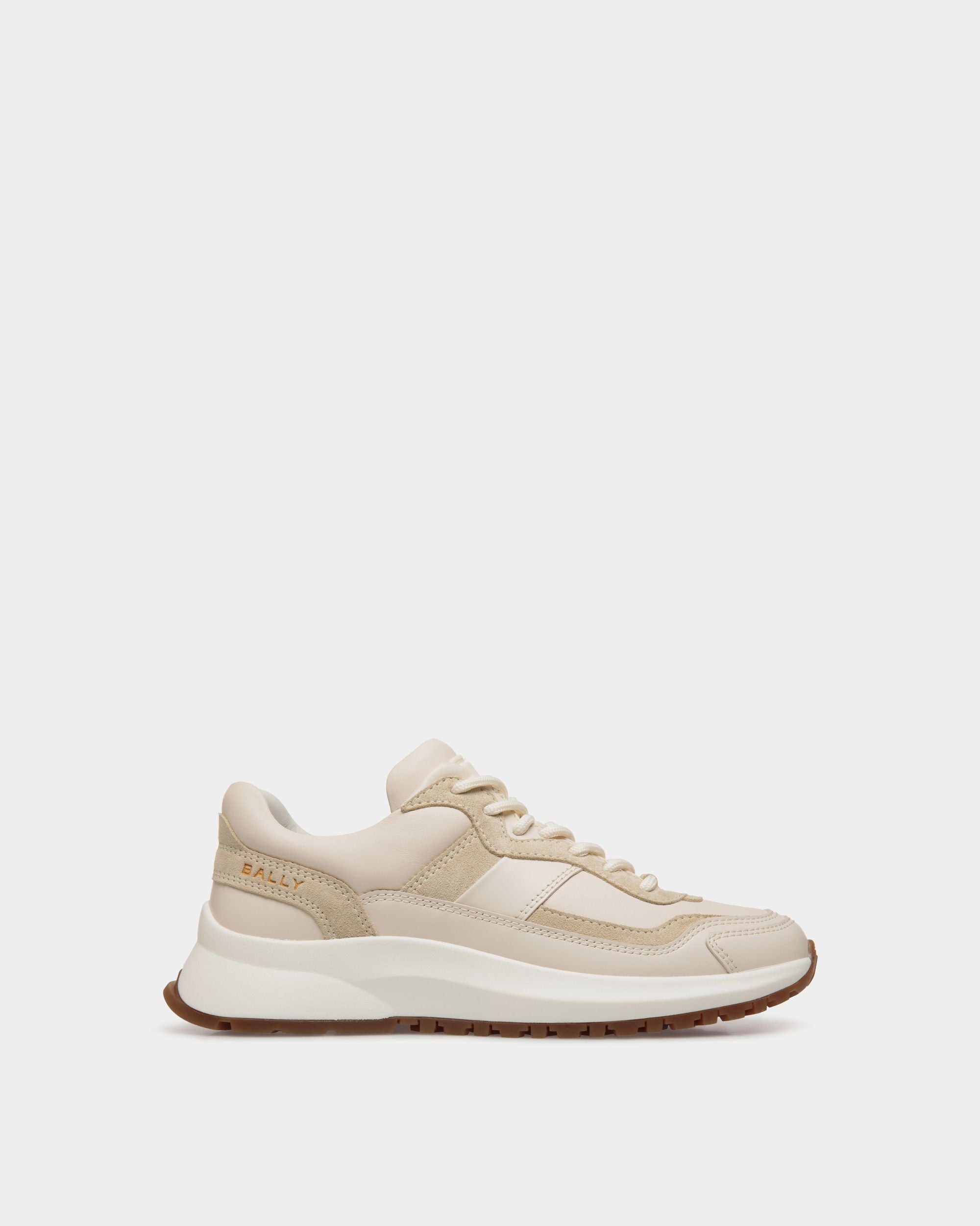 Women's White Outline Sneaker in Ivory and Champagne Leather | Bally ...