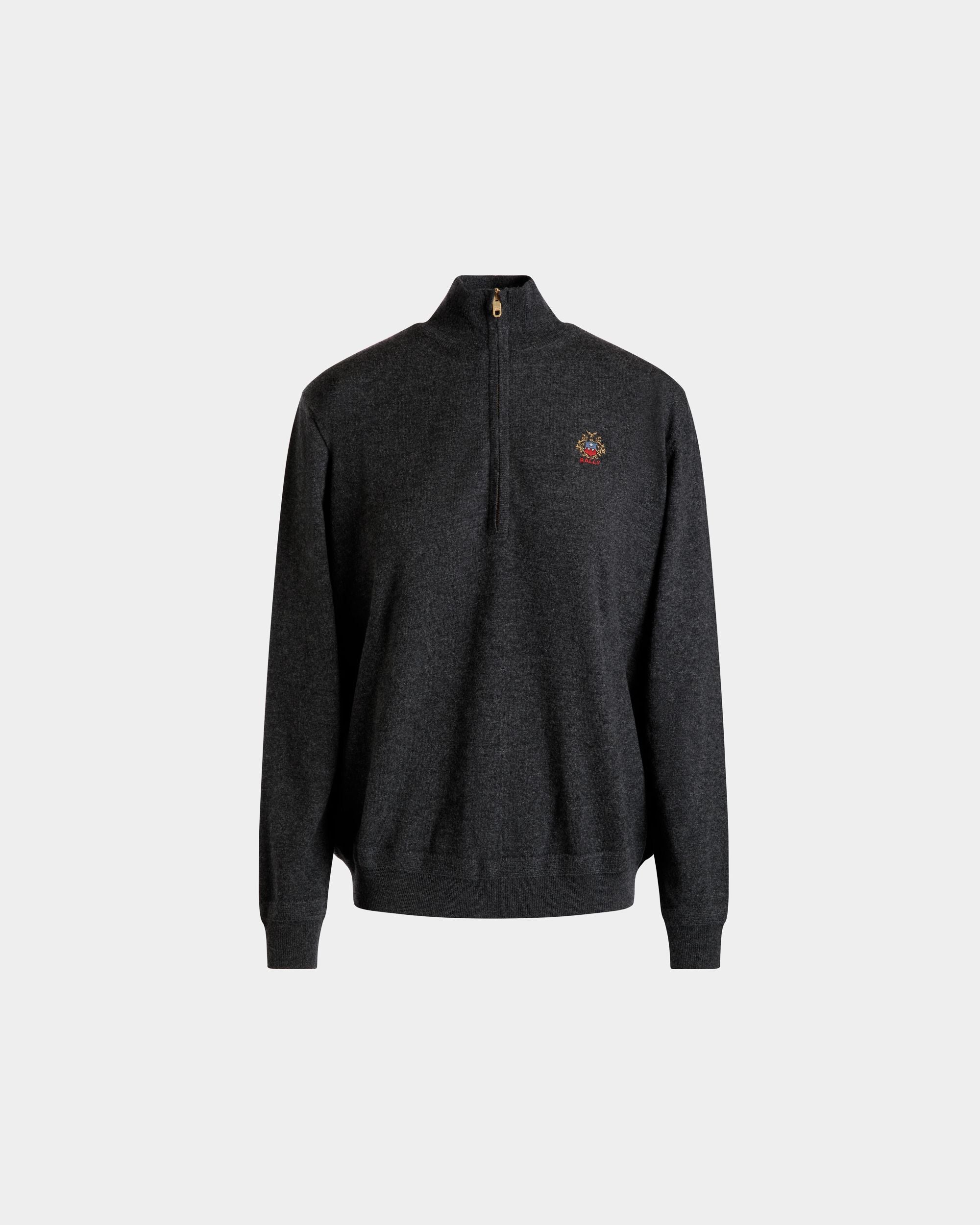 Women's Grey Half Zip Sweater In Dark Grey Wool And Cashmere | Bally ...