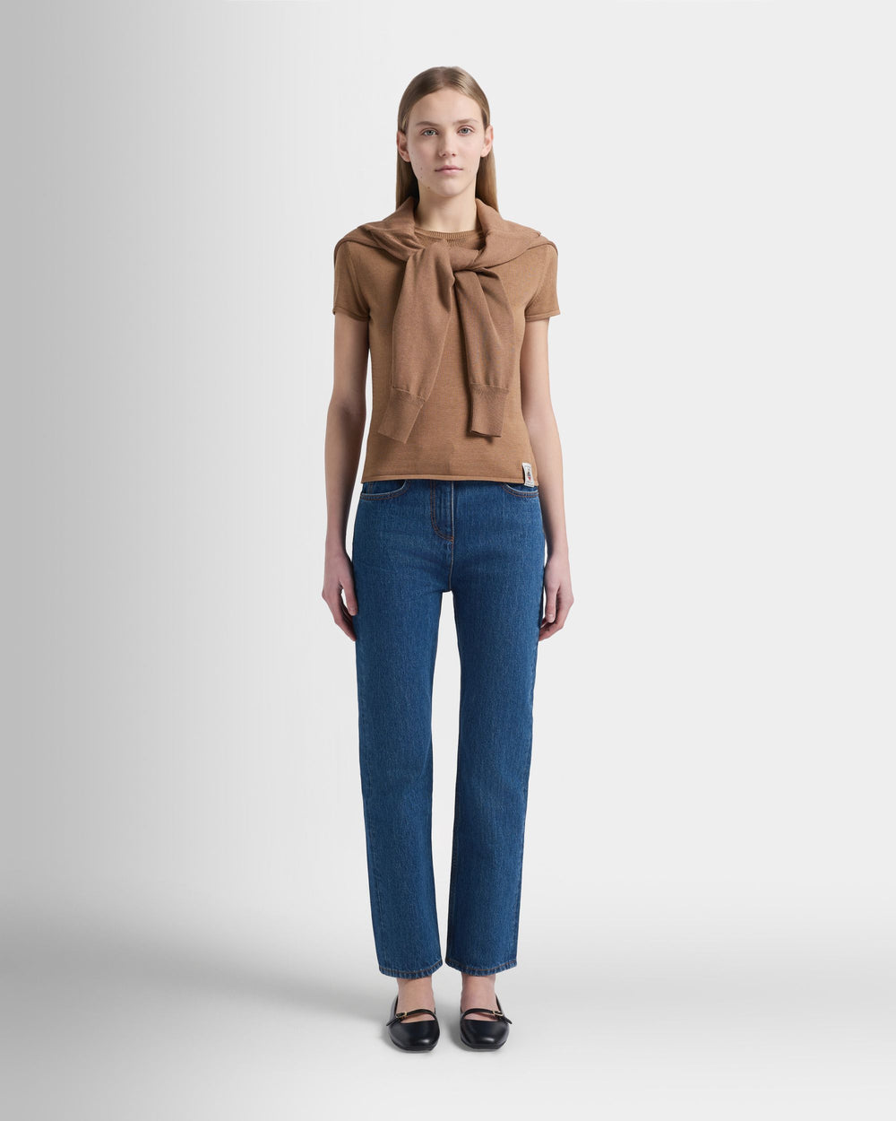 Women's Beige Knit Top in Camel Cotton And Silk | Bally Global