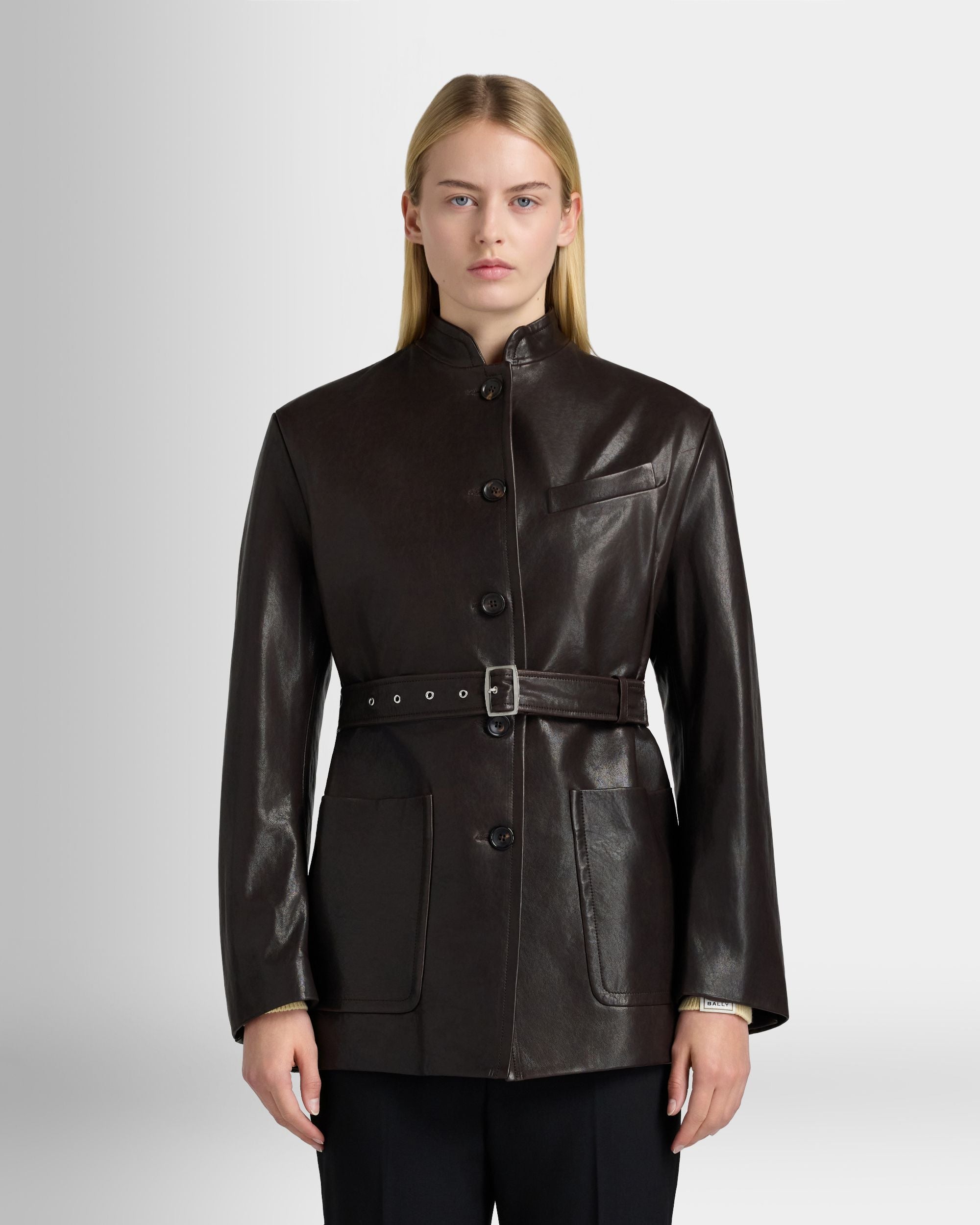 Women's Brown Belted Jacket in Brown Leather | Bally Global