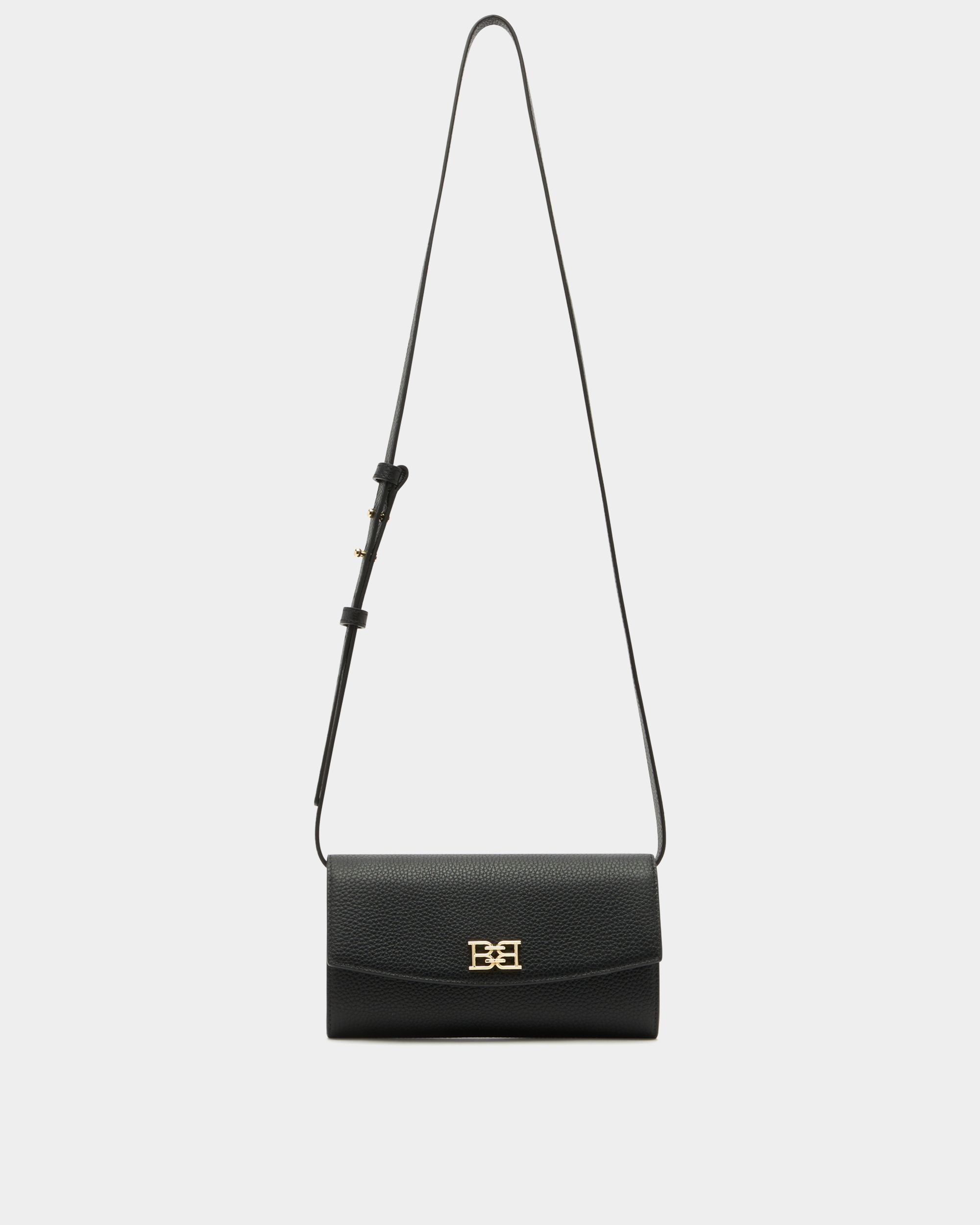 Women's Black Phone Wallet in Black Grained Leather | Bally Global US