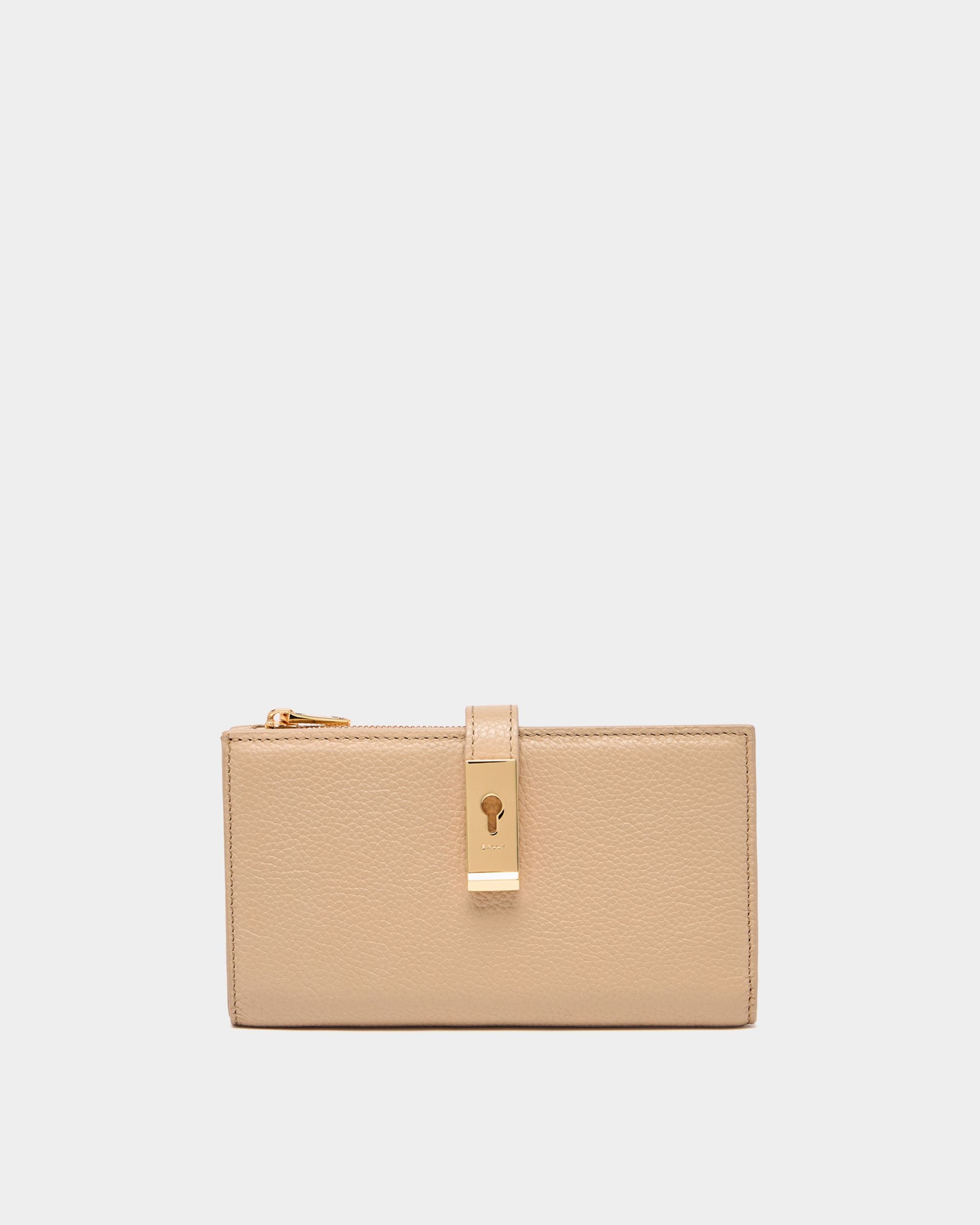 Women's Beige Lock Me Long Wallet in Light Beige Grained Leather ...
