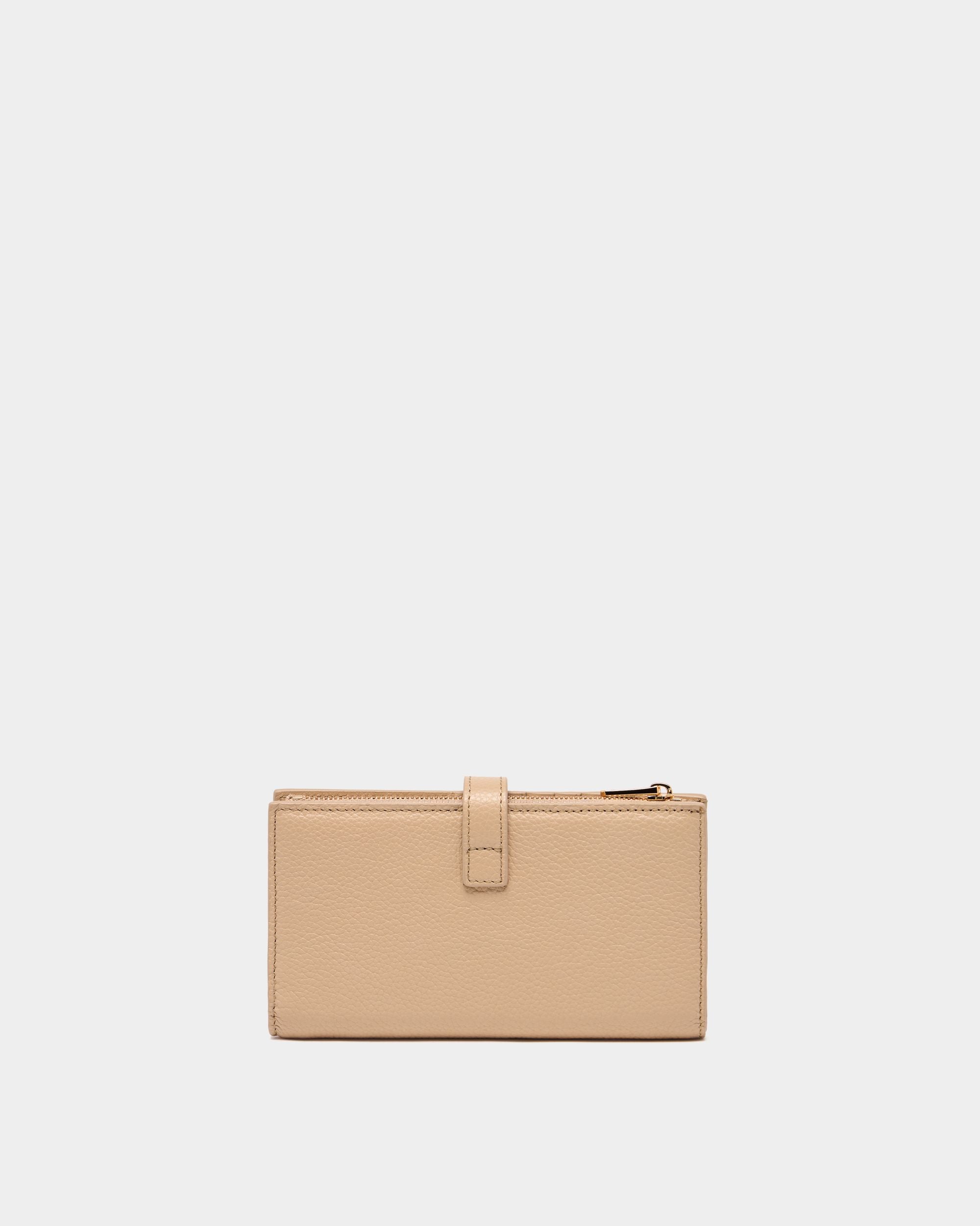 Women's Beige Lock Me Long Wallet in Light Beige Grained Leather ...