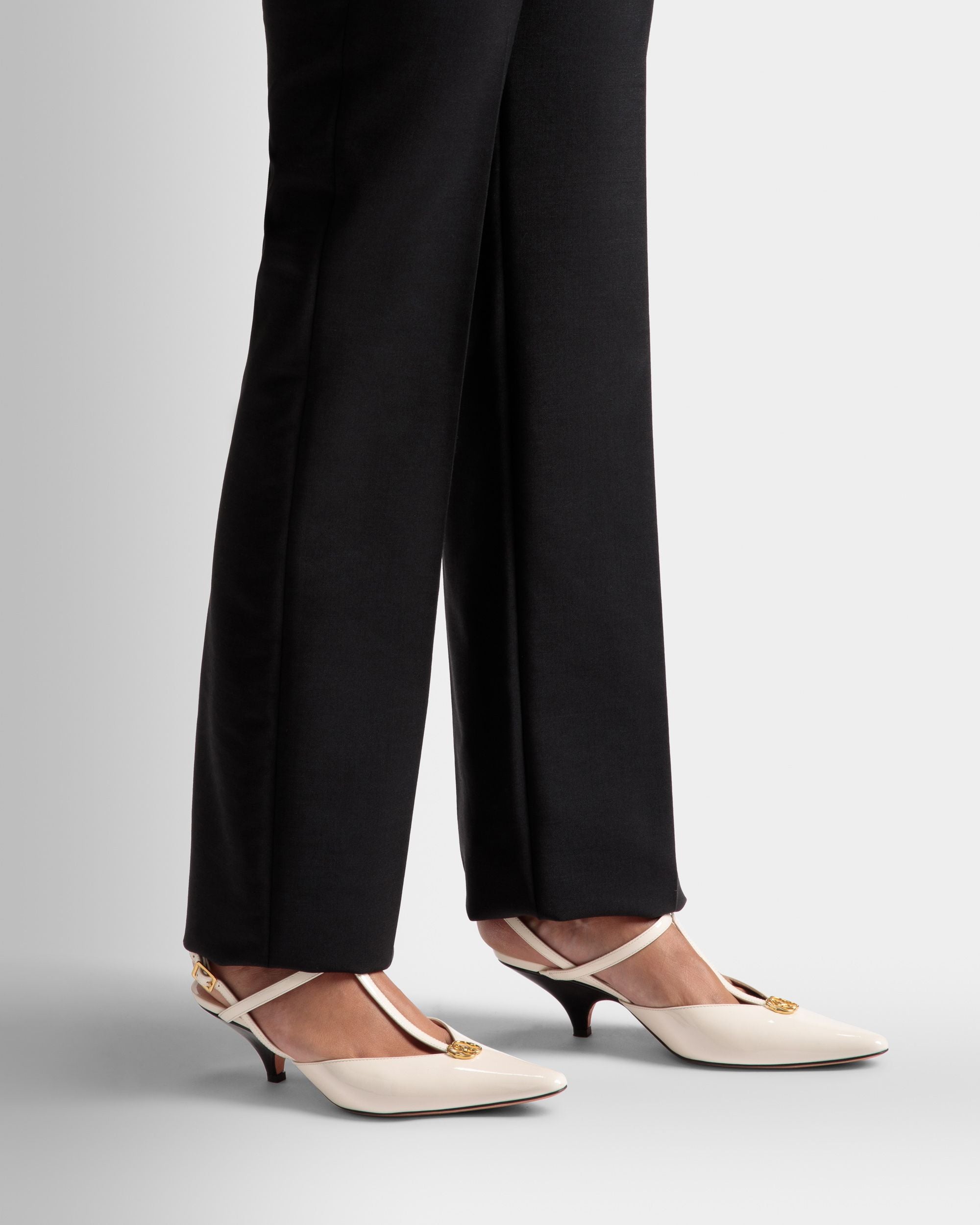 Women's White Katy Sling Pump In Bone And Black Leather | Bally Global CA