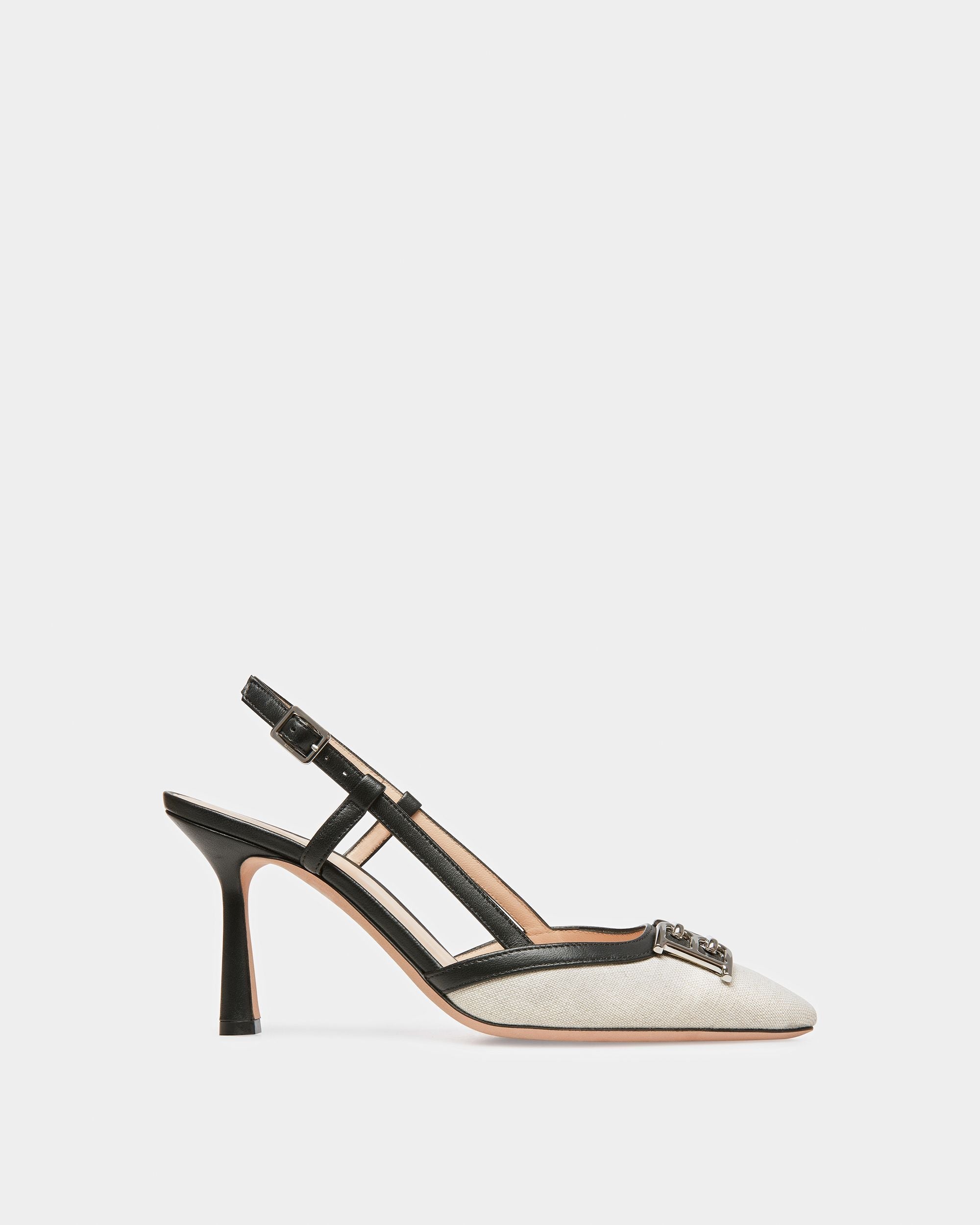 Women's Black Eva Canvas And Leather Slingback Pumps In Natural And ...