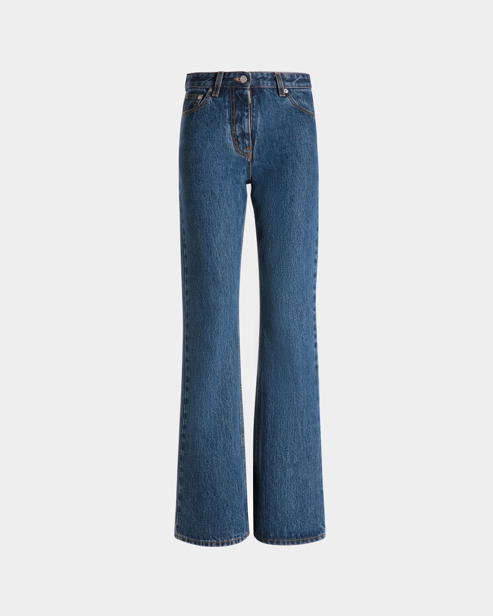 Women's Blue Flared Denim Pants in Medium Blue Cotton | Bally Global US