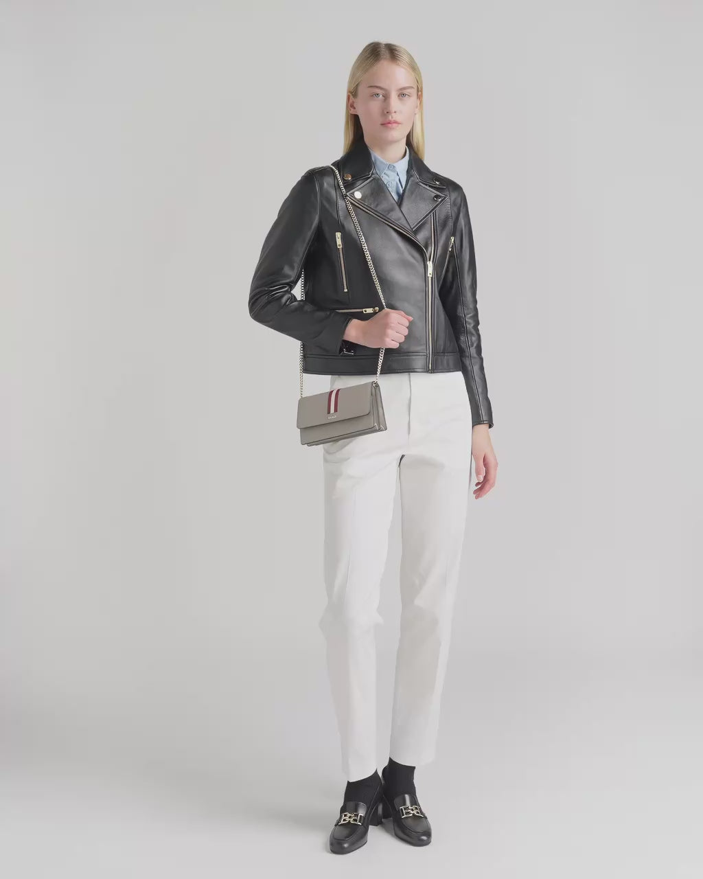 Women's Grey Mini Bag in Taupe Embossed Leather With a Bally Ribbon ...