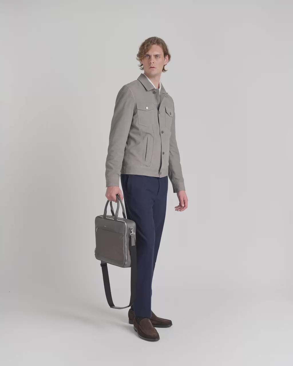 Vogel Briefcase in Grey Nylon and Recycled Leather Grey Men | Bally Global