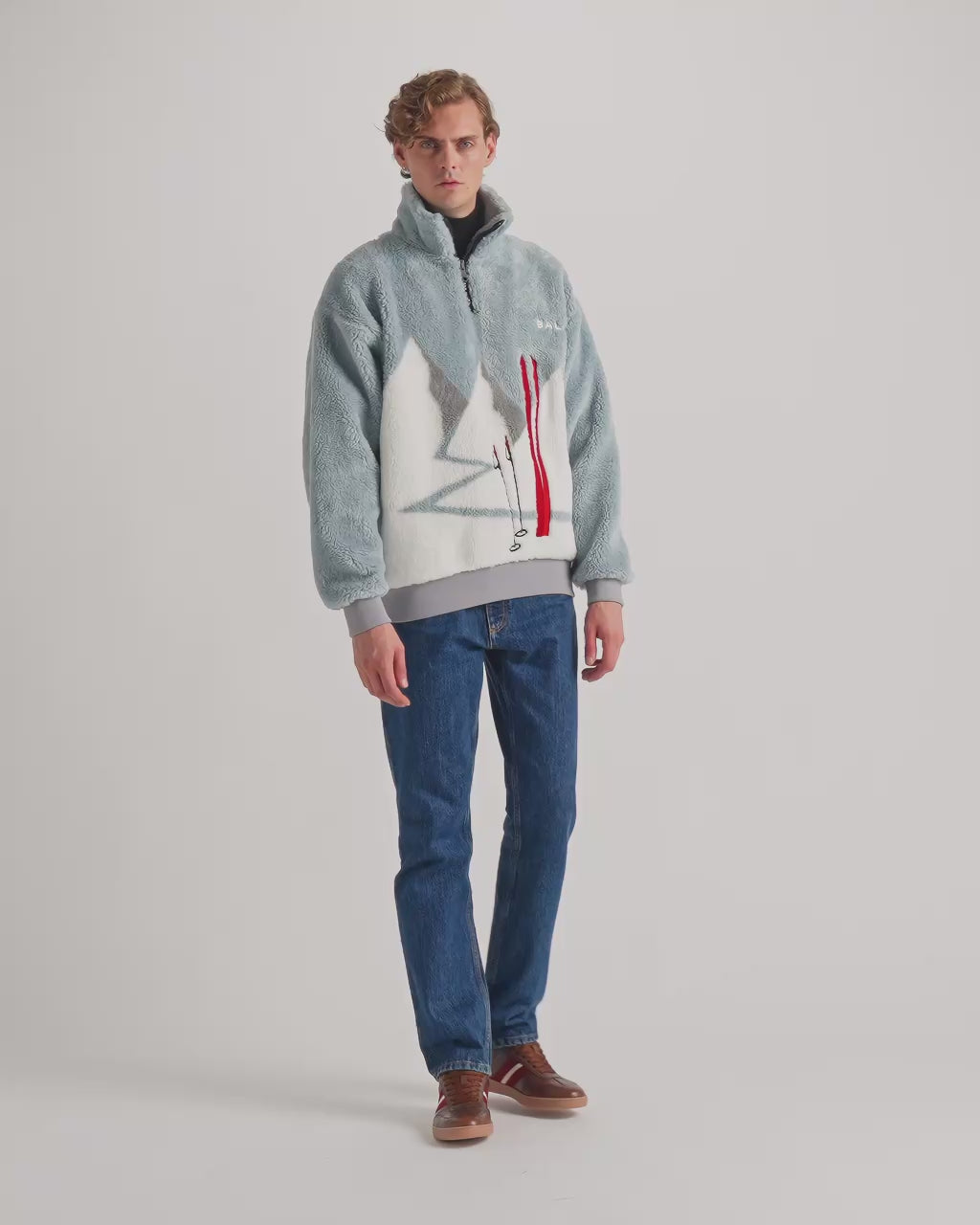 Men's Blue Winter Capsule Half Zip Sweatshirt in Light Blue Nylon ...