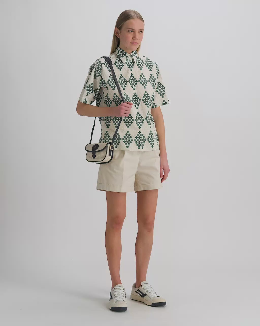 Women's White Tennis Collection Minibag in Ivory and Blue Perforated ...